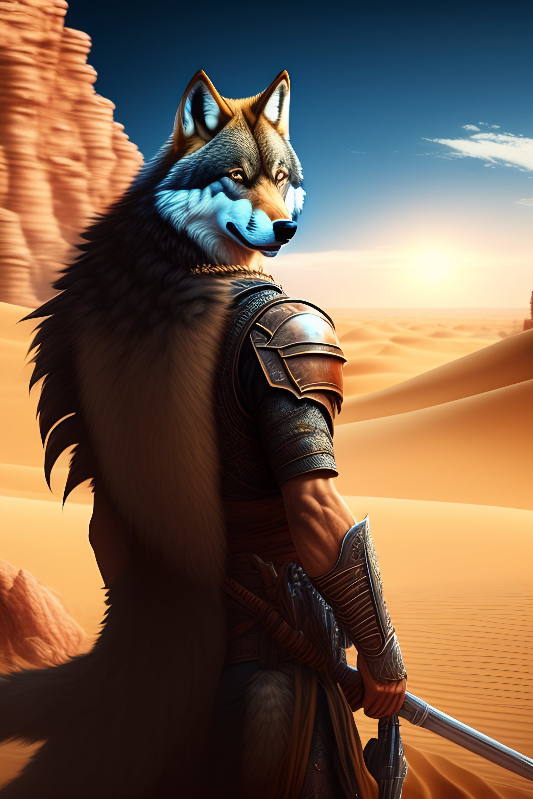 Lexica - Wallpaper wolf hero in desert