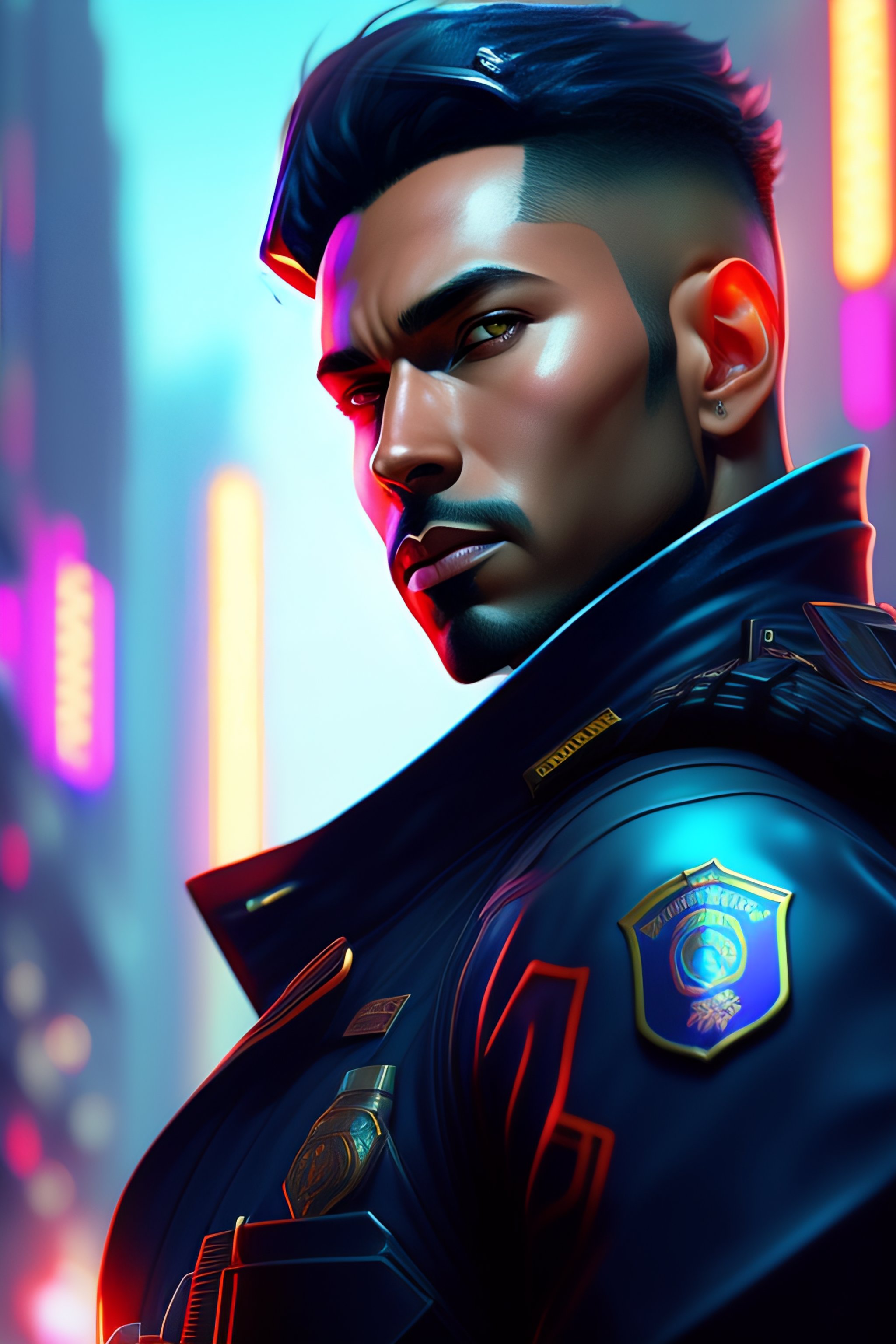 Lexica - Anime key visual of Radek Fetters police officer, neon ...