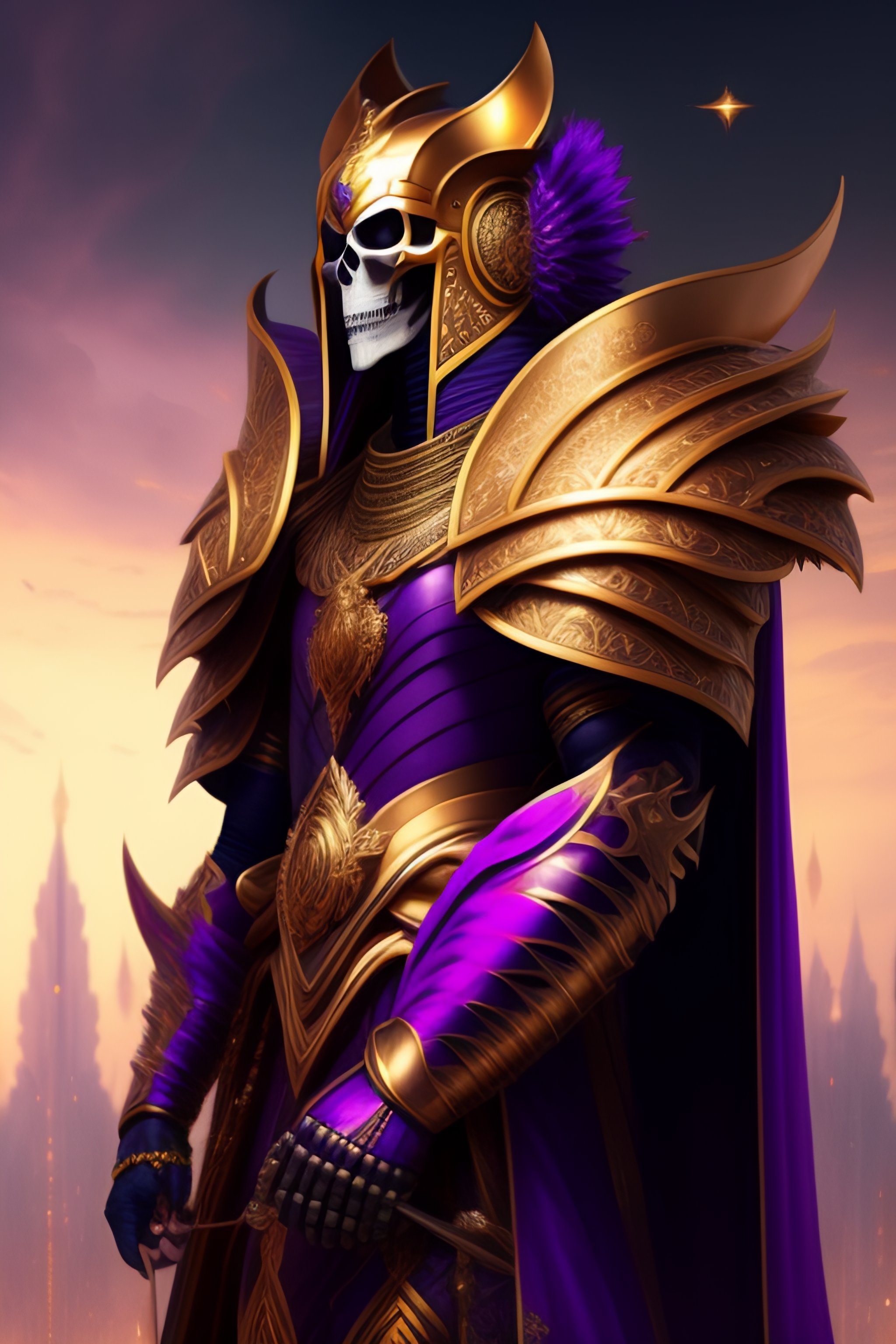 Lexica - Painting of a Skeletal pharaoh in full purple and gold beetle ...