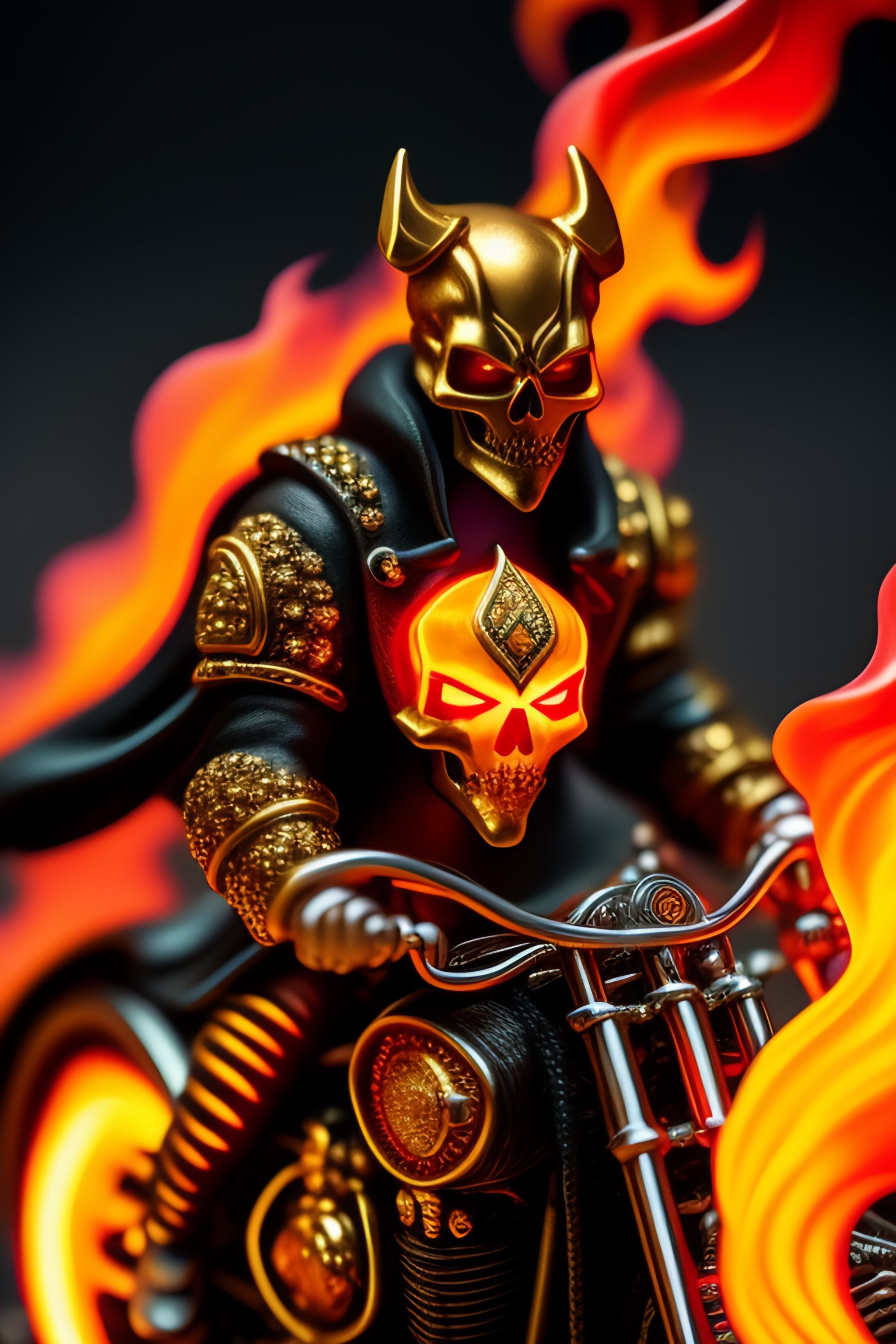 Lexica - An ghost rider filled with gold and fire armour and wearing ...