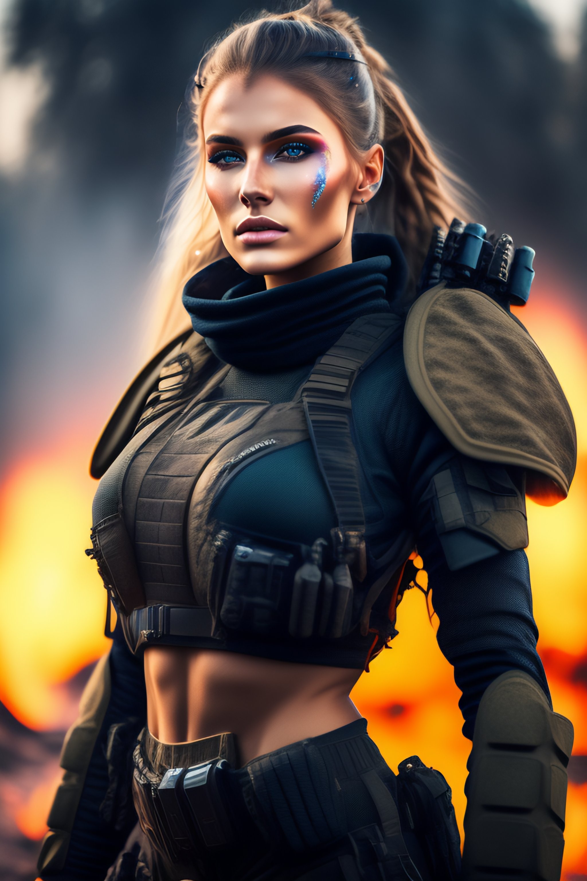 Lexica - A cyber beautiful Russian girl warrior in a burnt land ...