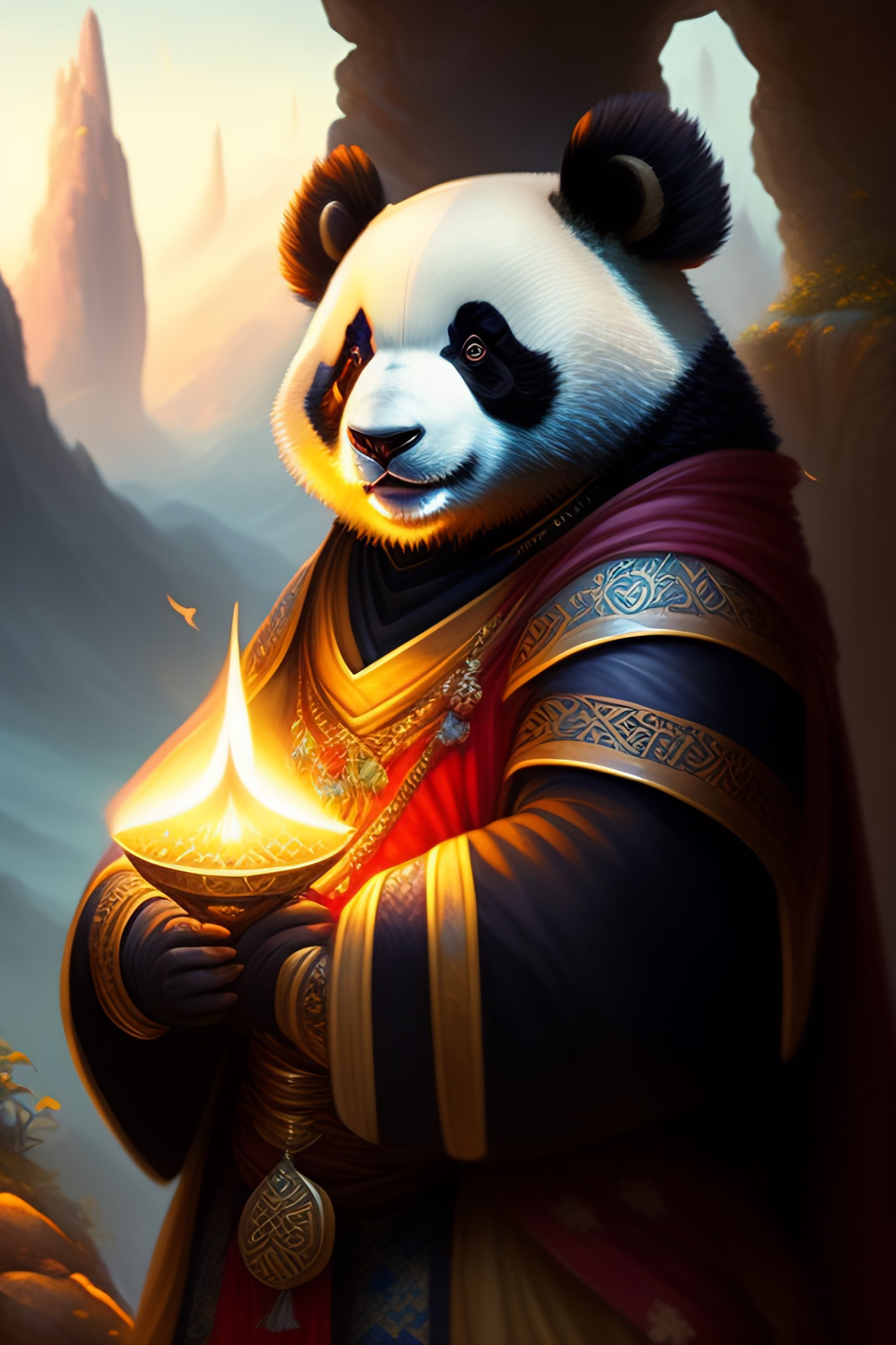 Lexica - A portrait an anthropomorphic panda mage casting a spell ...
