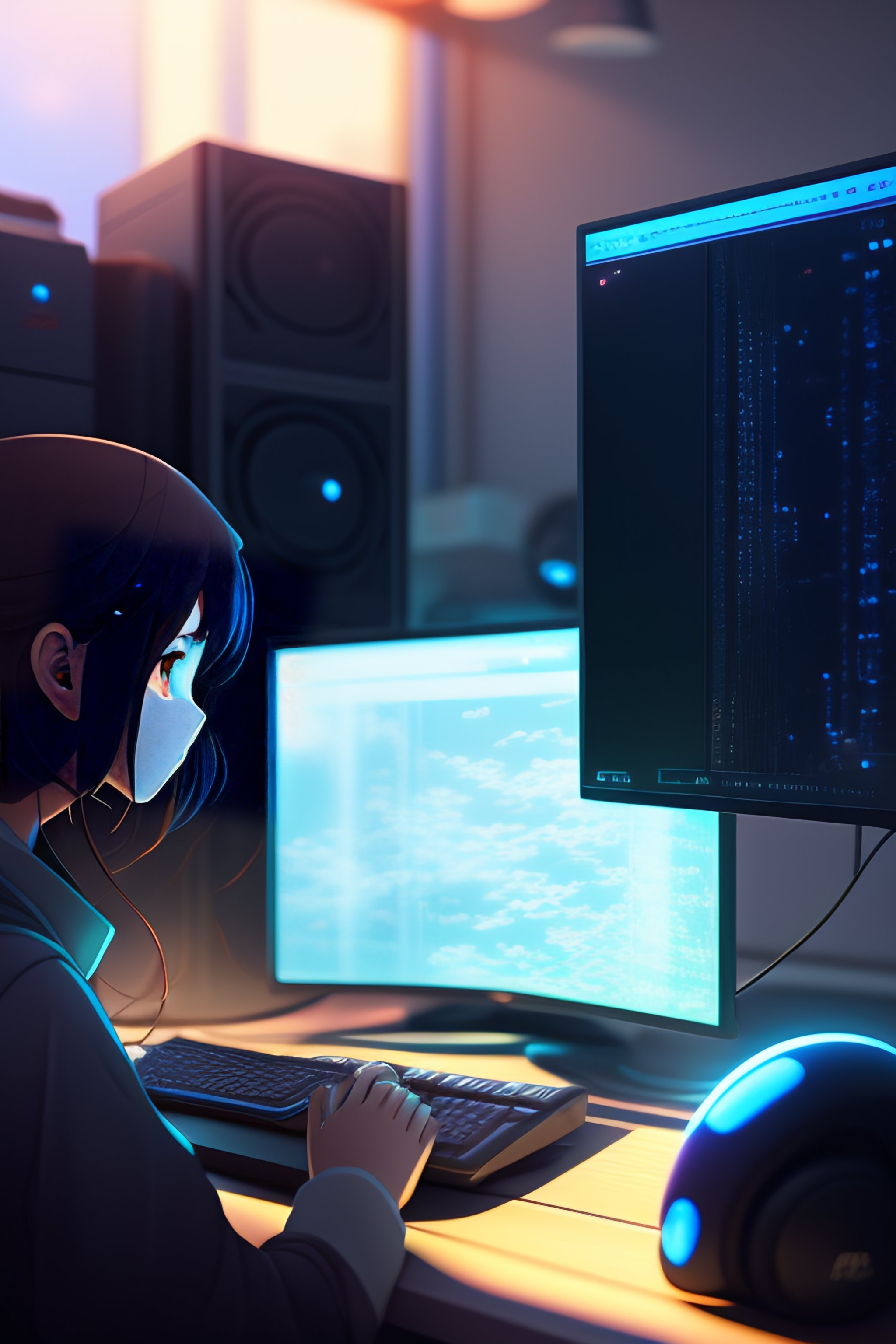Lexica - Create a high resolution artwork of Anime Girl is programming ...