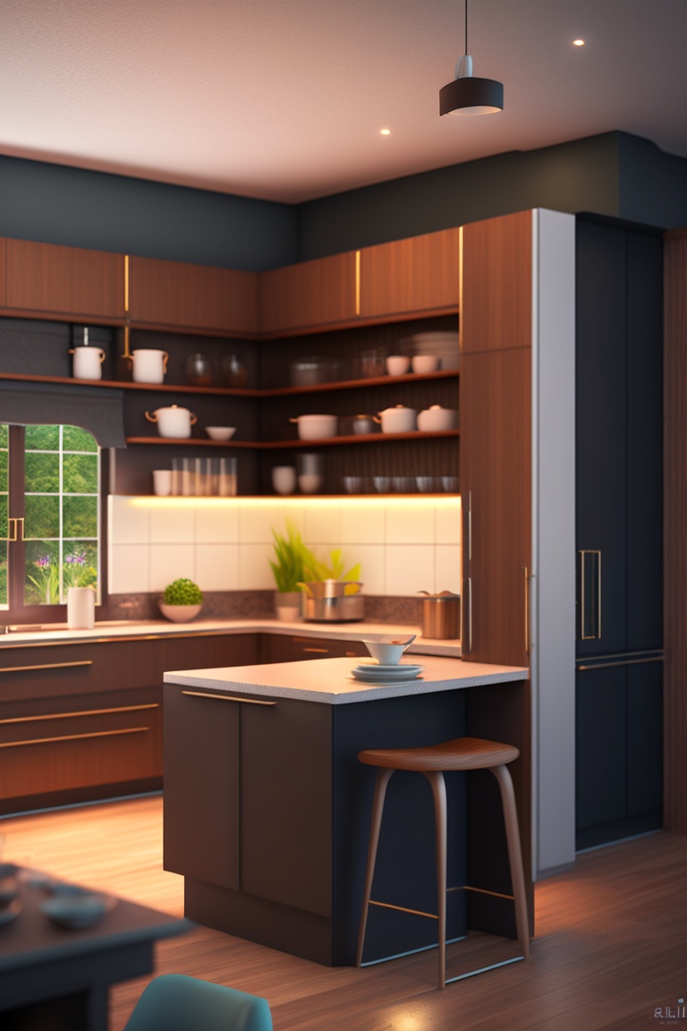 Lexica - Interior kitchen render, corona render,