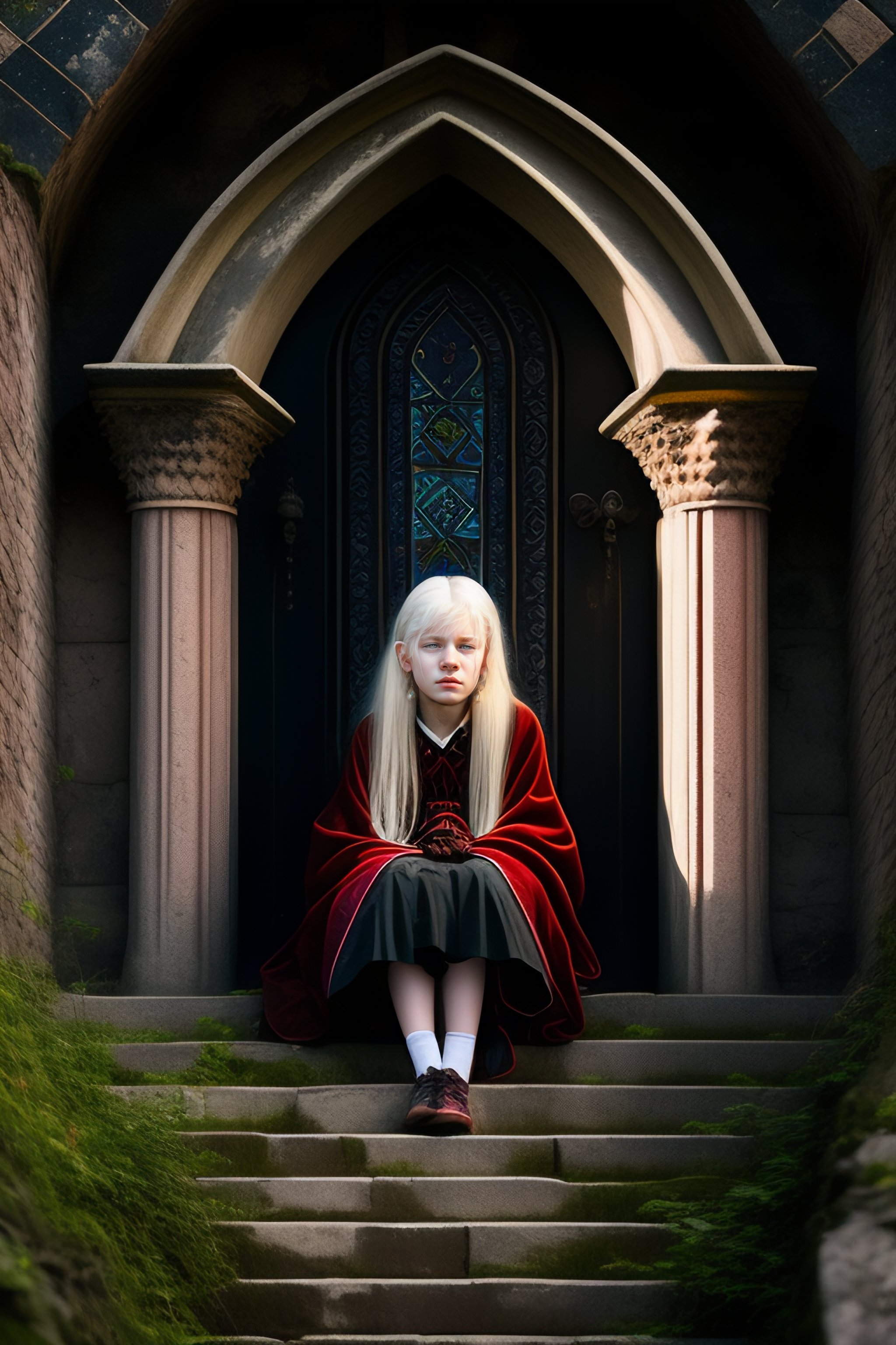 Lexica - 12 years old crying sad albino vampire female sitting on the ...
