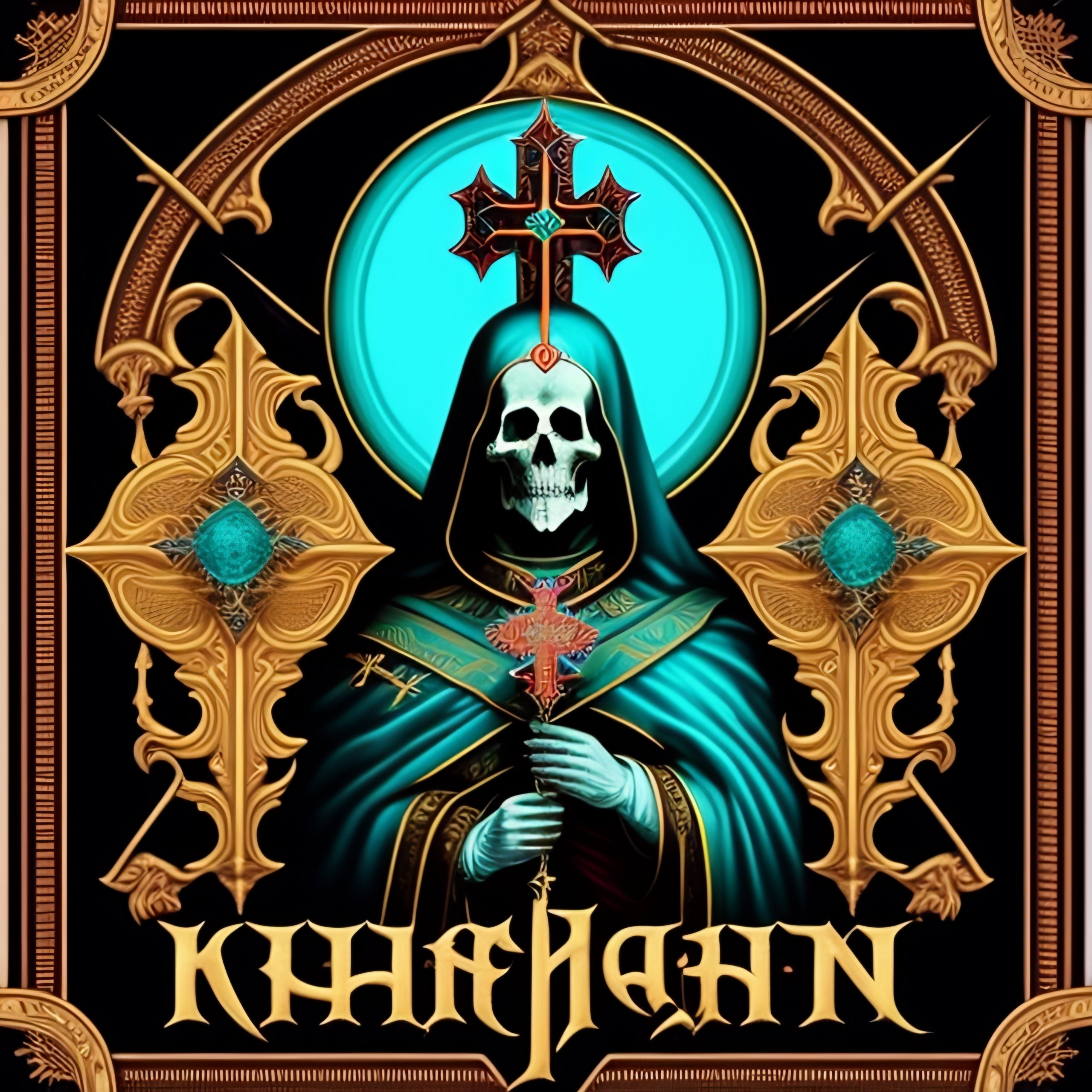 Lexica - Death metal band album cover art, skeleton pope wearing the ...