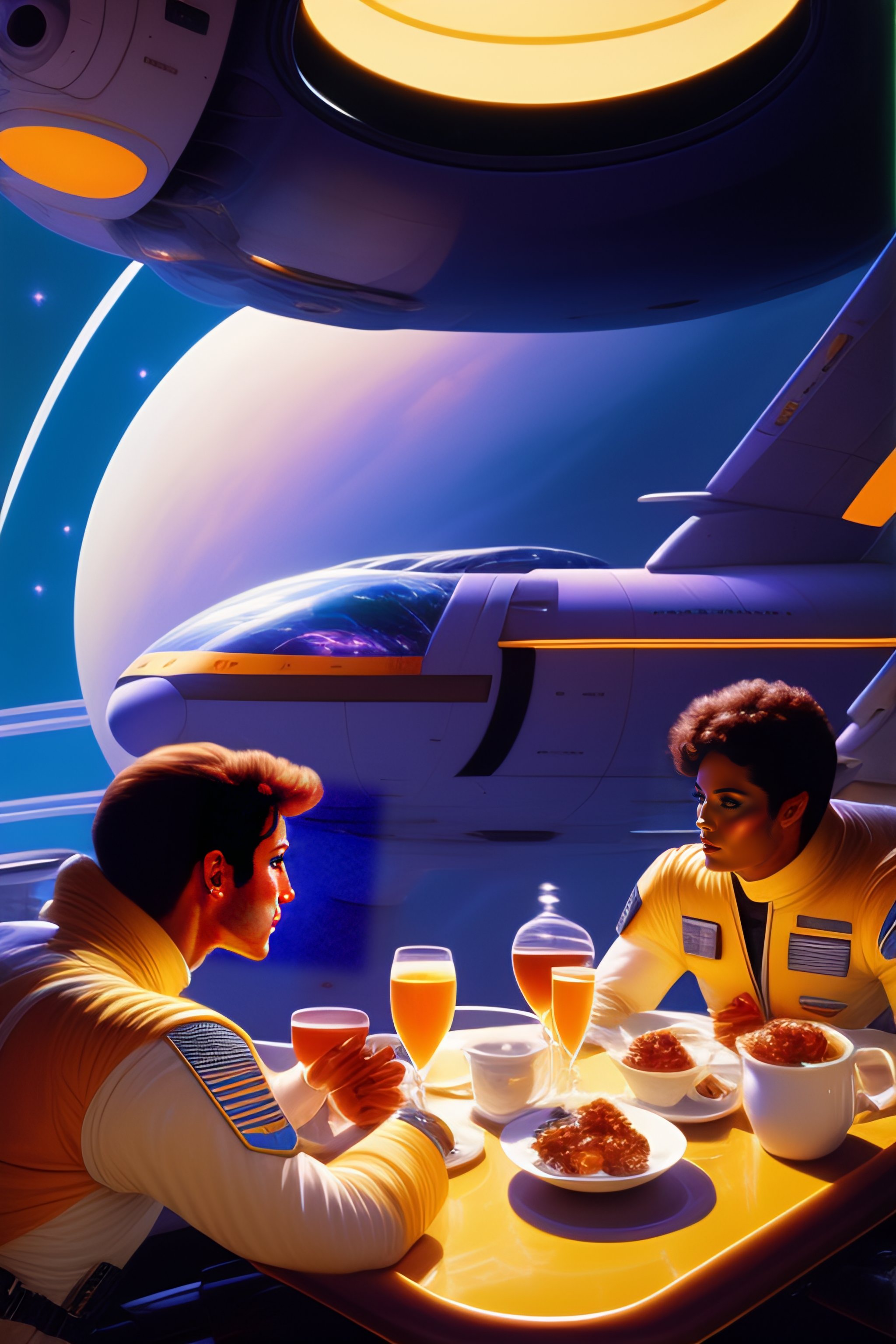 Lexica - "Starship crew having breakfast in space" by Syd Mead, cold ...