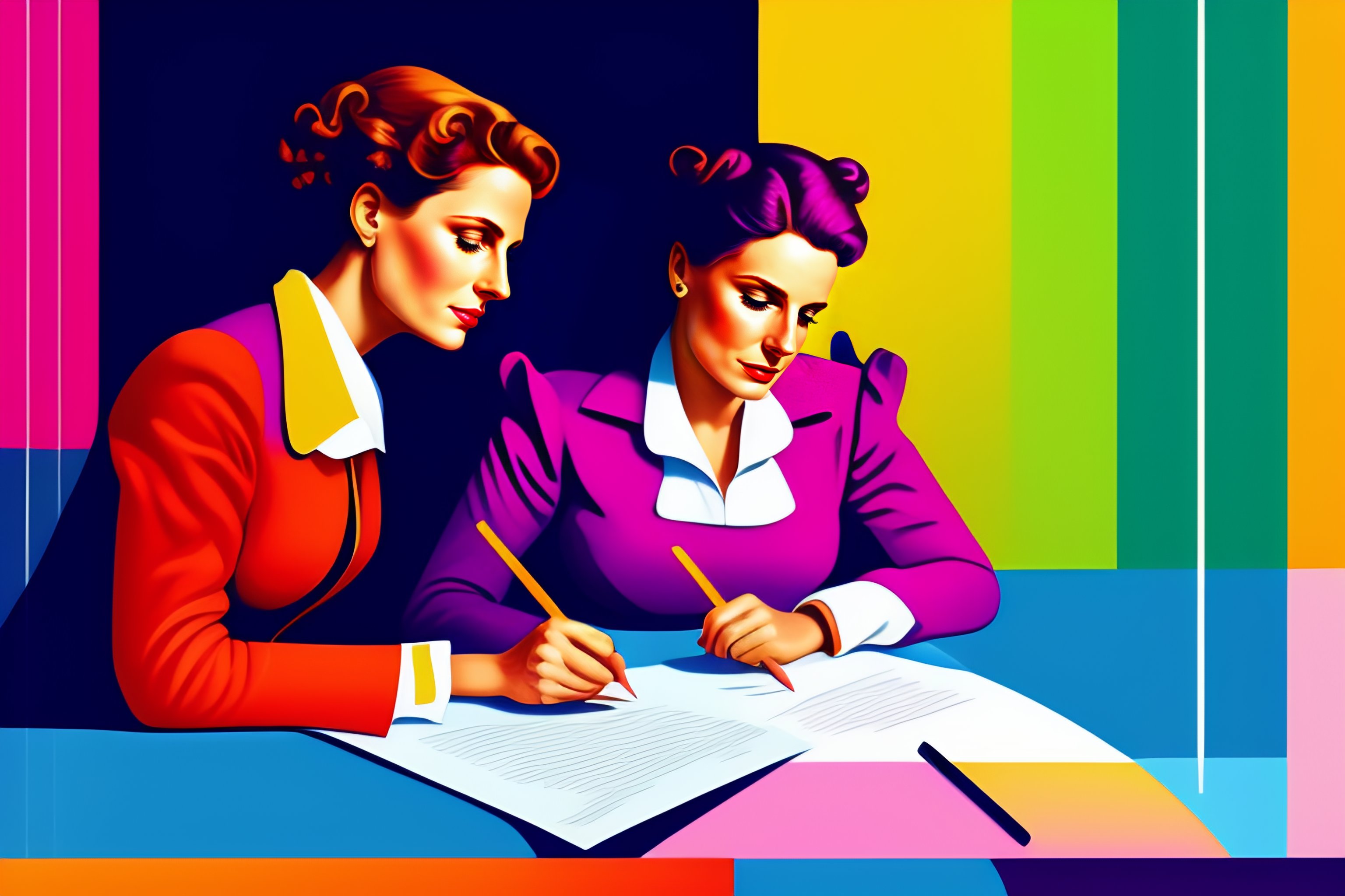 Lexica - Graphic illustration of a satisfied european-woman writing a ...