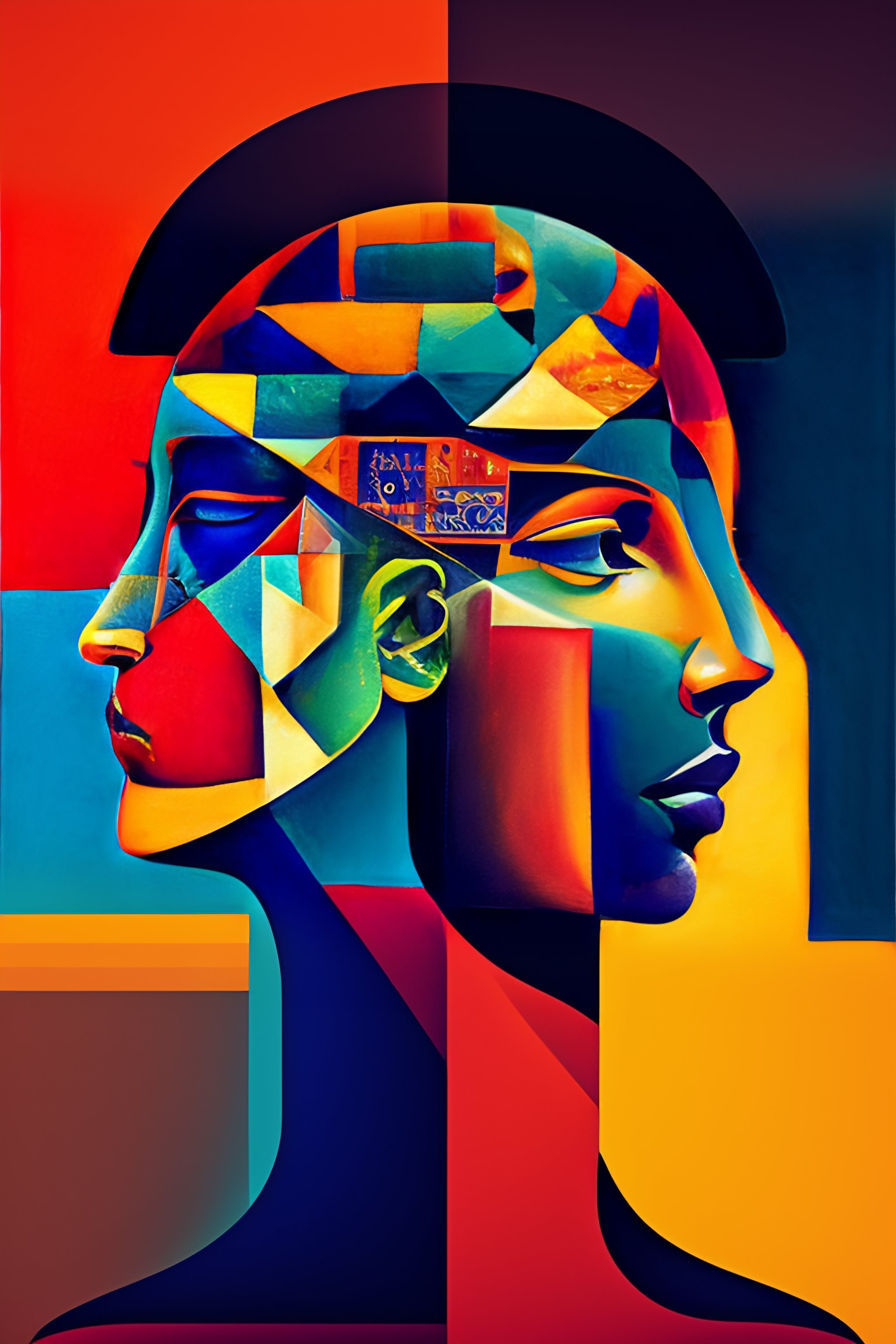Lexica - Cubist depiction of a human head with increased brain activity