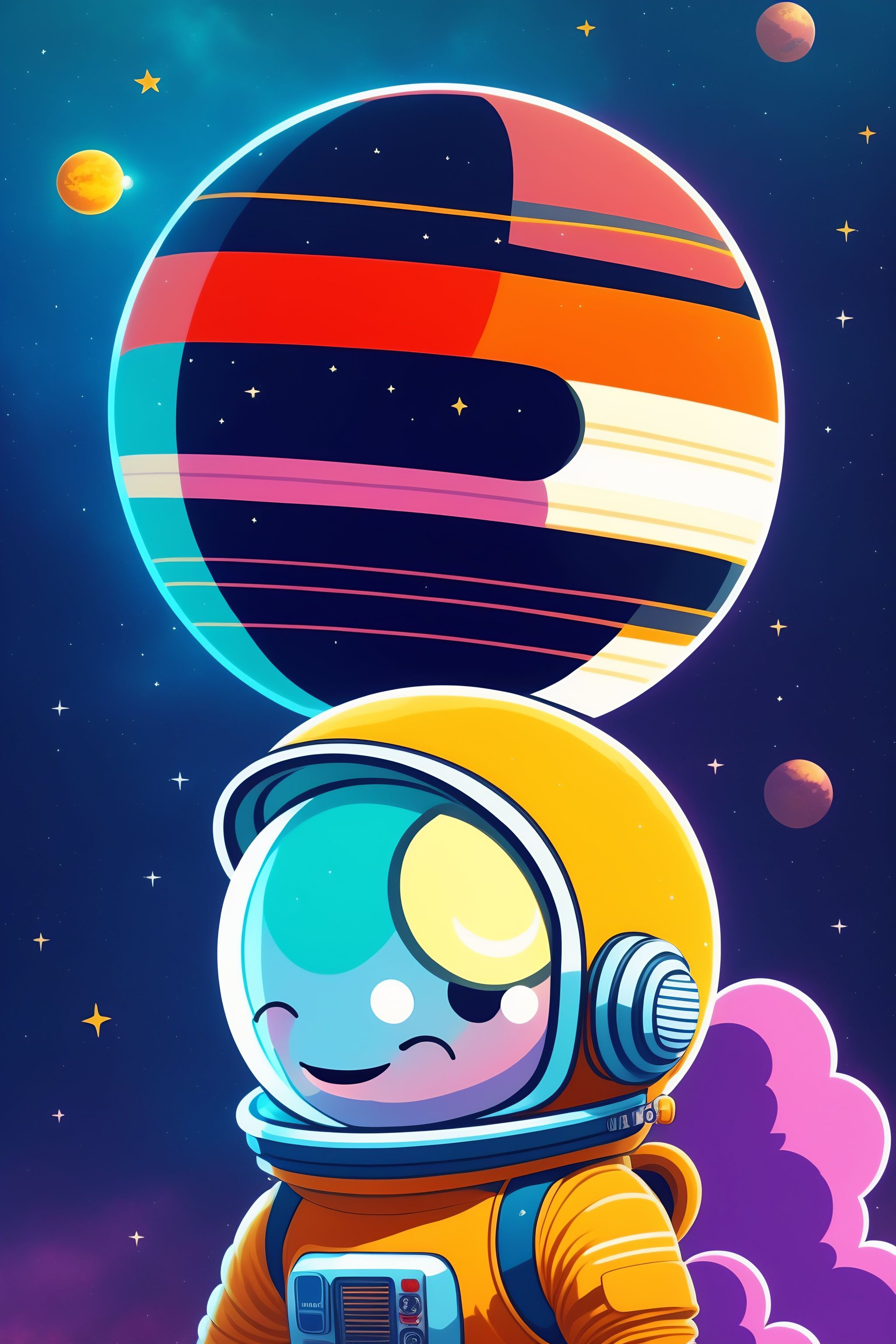 Lexica - An smily astronaut in space with planets in the background ...