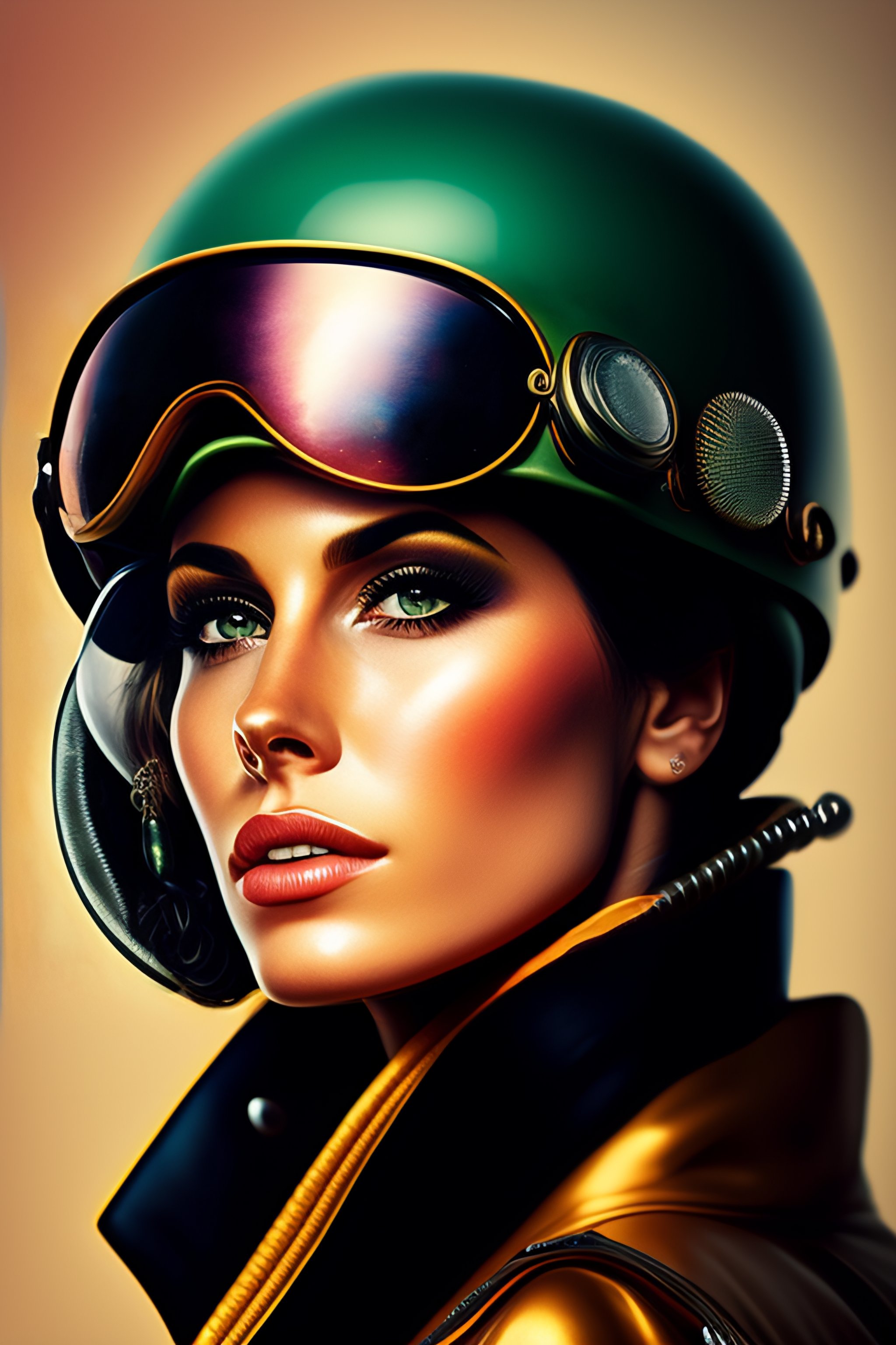 Lexica - Beautiful close up portrait, female aviator.punk chick,retro style