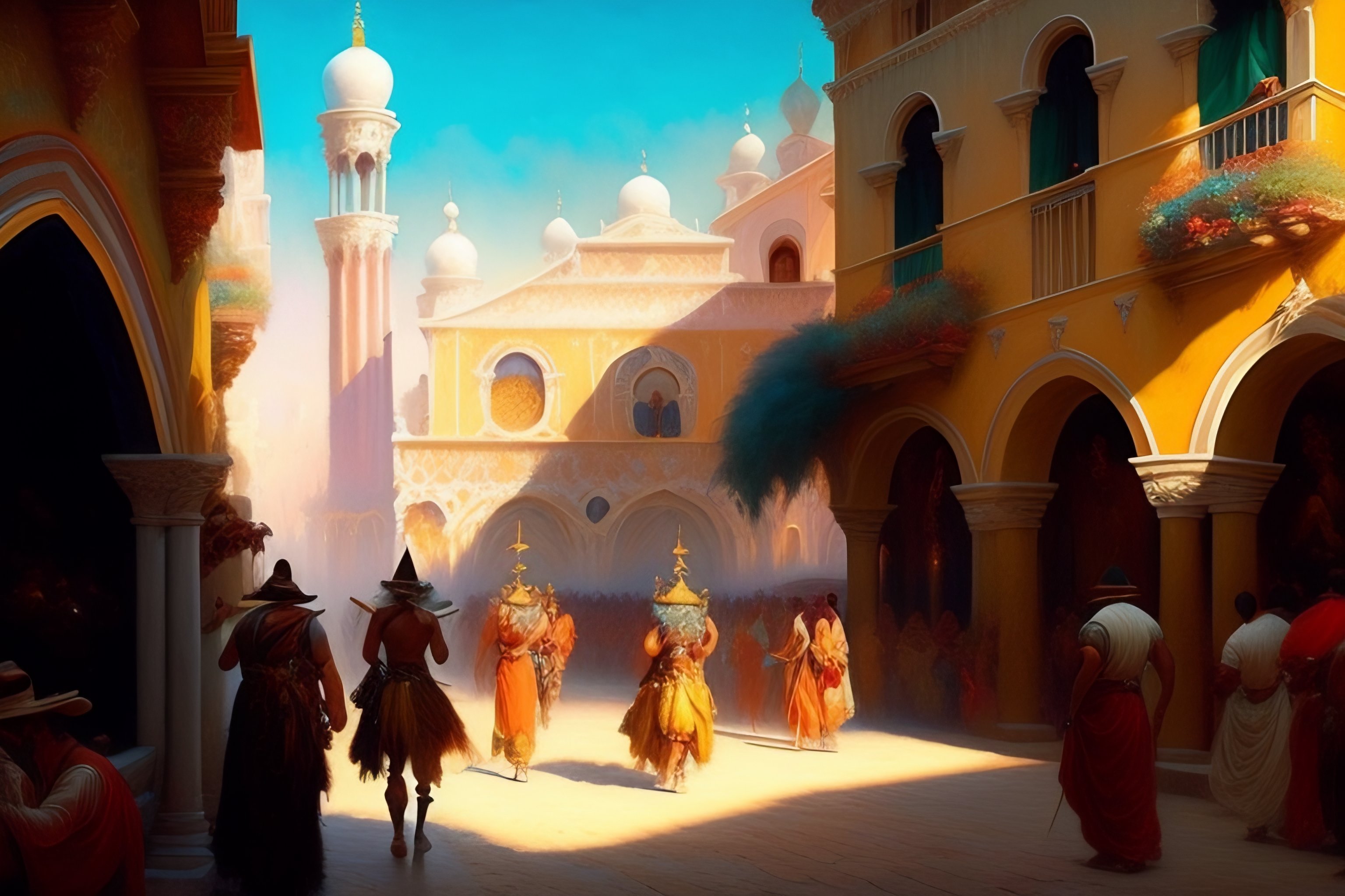 Lexica - Venetian carnival scenery with people, painting by greg ...