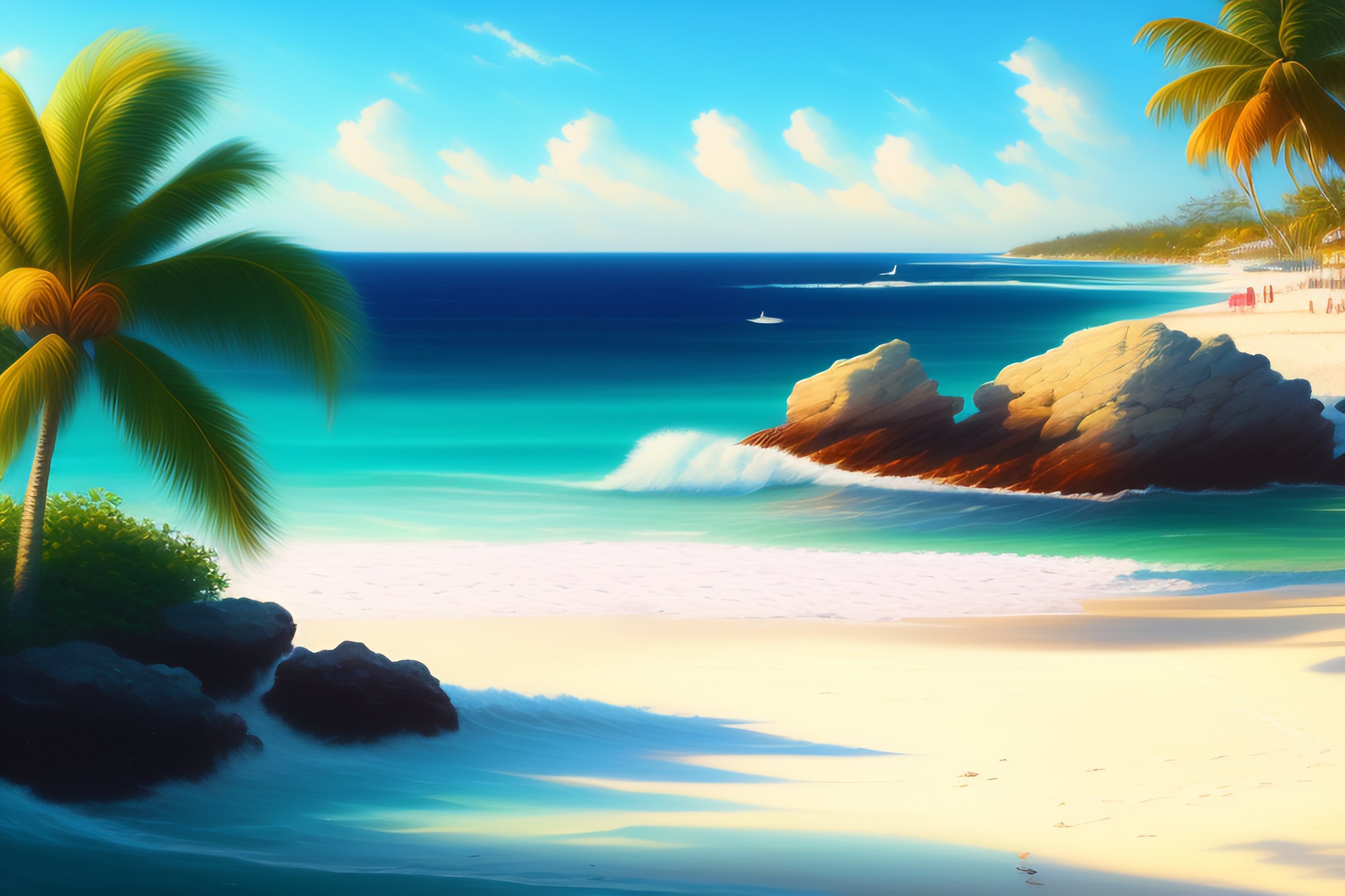 Lexica - A beautiful painting of Palm Beach Florida, seeguls, 1970s ...