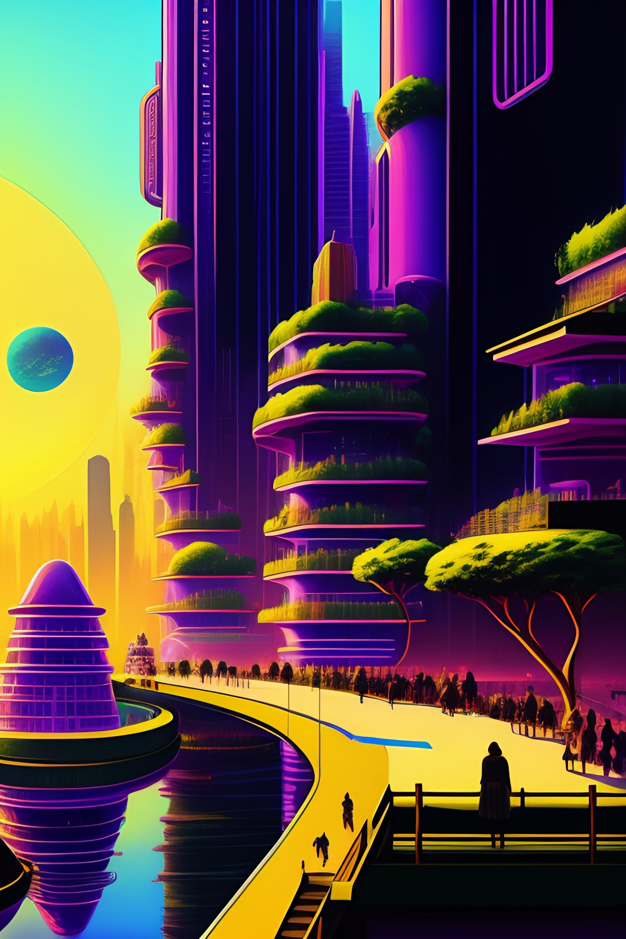 Lexica - A realistic Solarpunk utopian cityscape, from the roof, tall ...