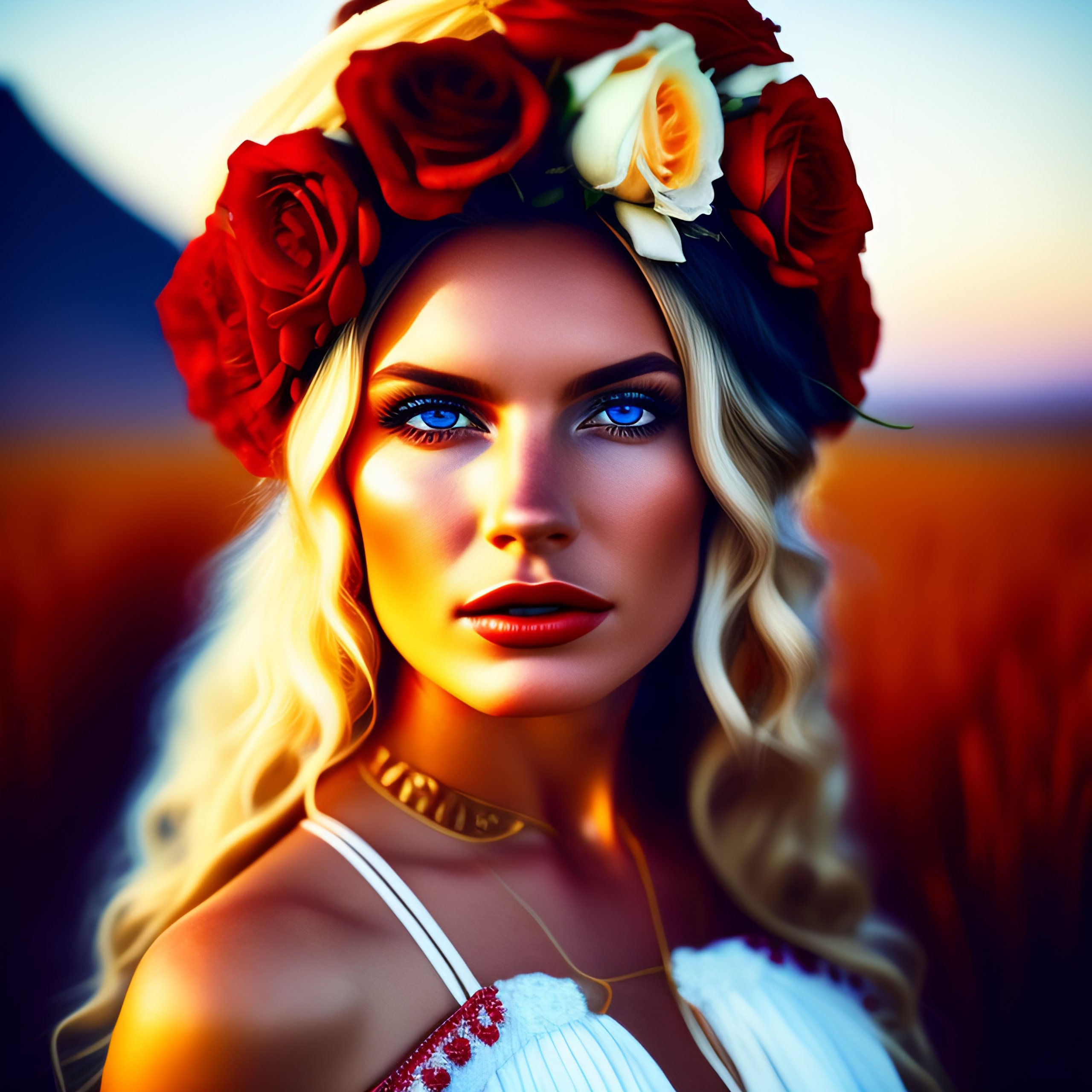 Lexica - Long shot of a Blonde, blue eyed female balkan woman in a ...
