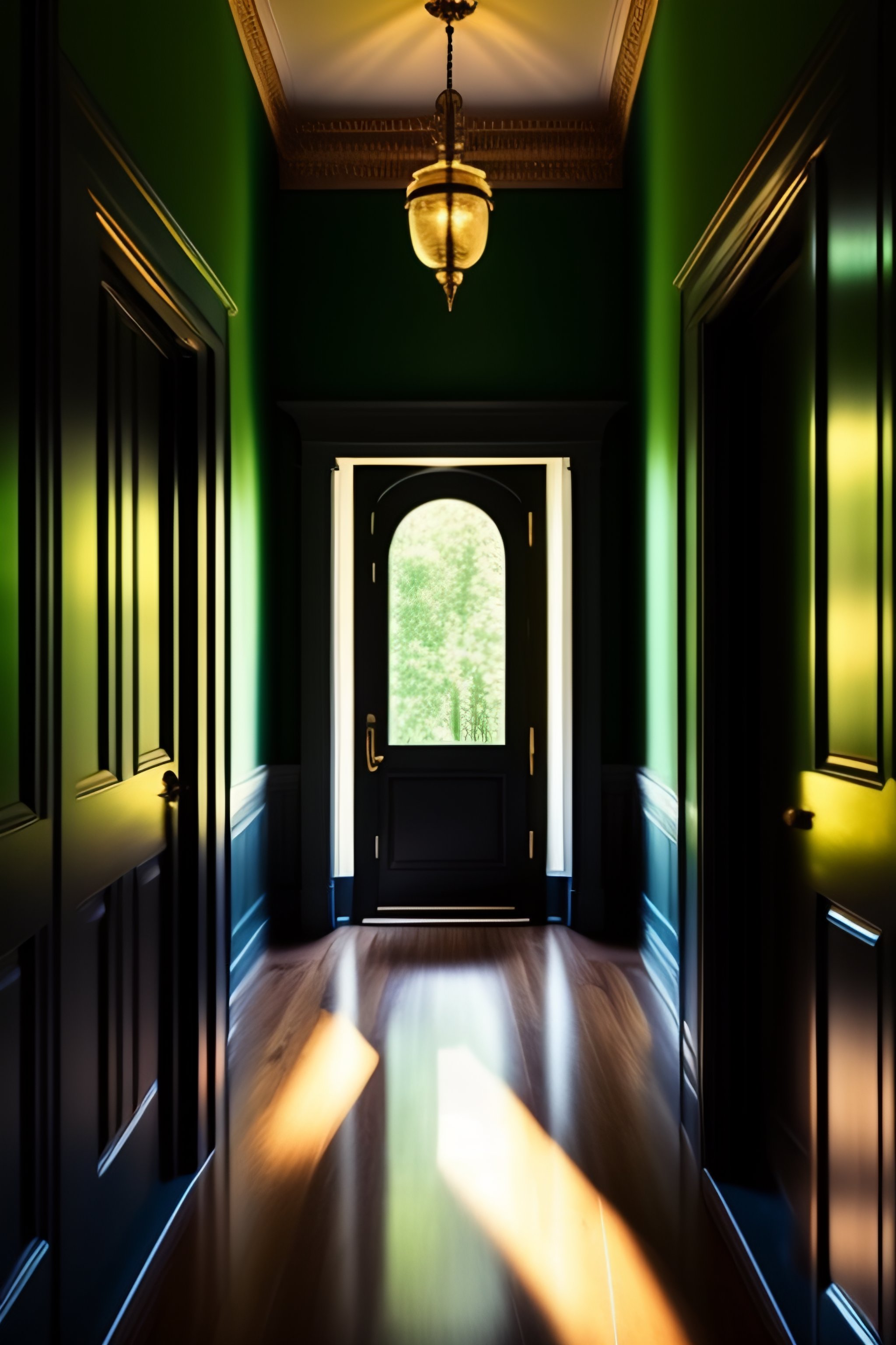 Lexica - Outside, dark door hallway with only one door at the end of ...