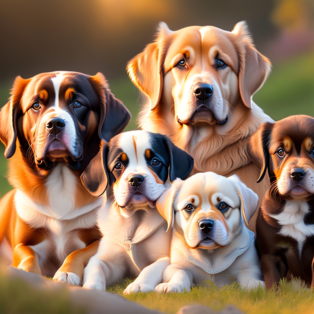 Lexica - Family of dogs, happy in the sunshine, mom and dad with 4 ...