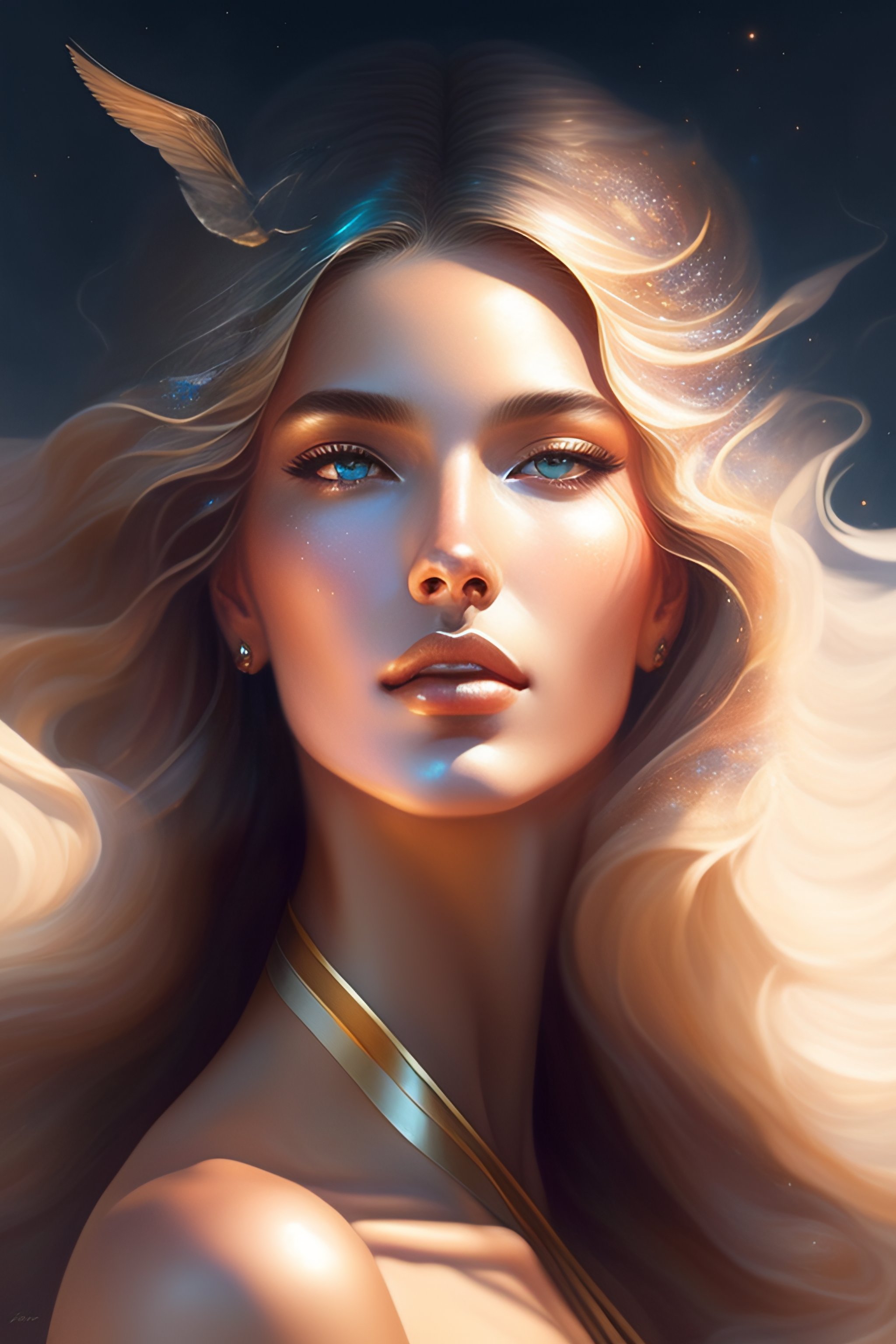 Lexica - Wind blowing sks female hair meditation celestial being ...