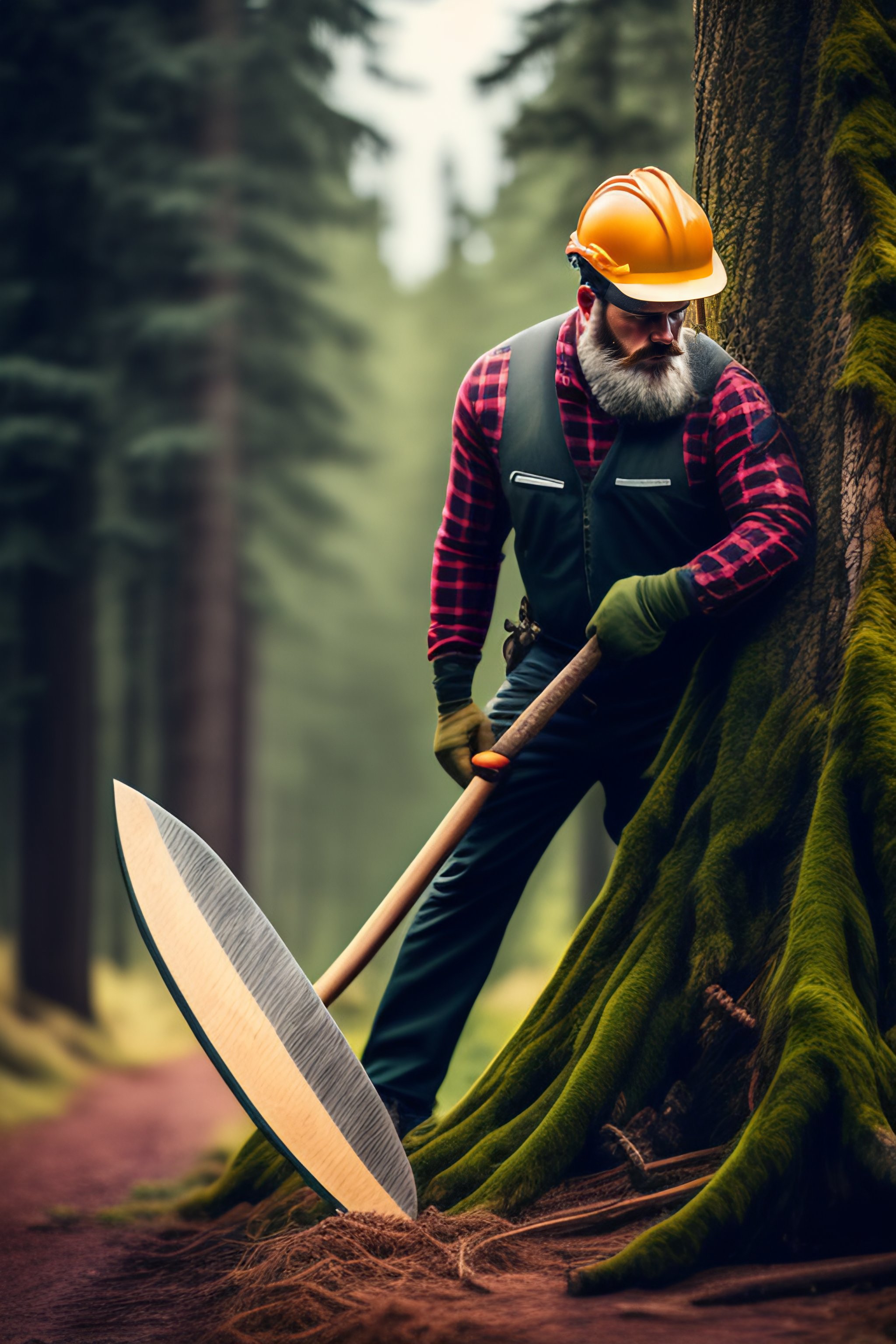 Lexica - Lumberjack cutting down tree with large axe