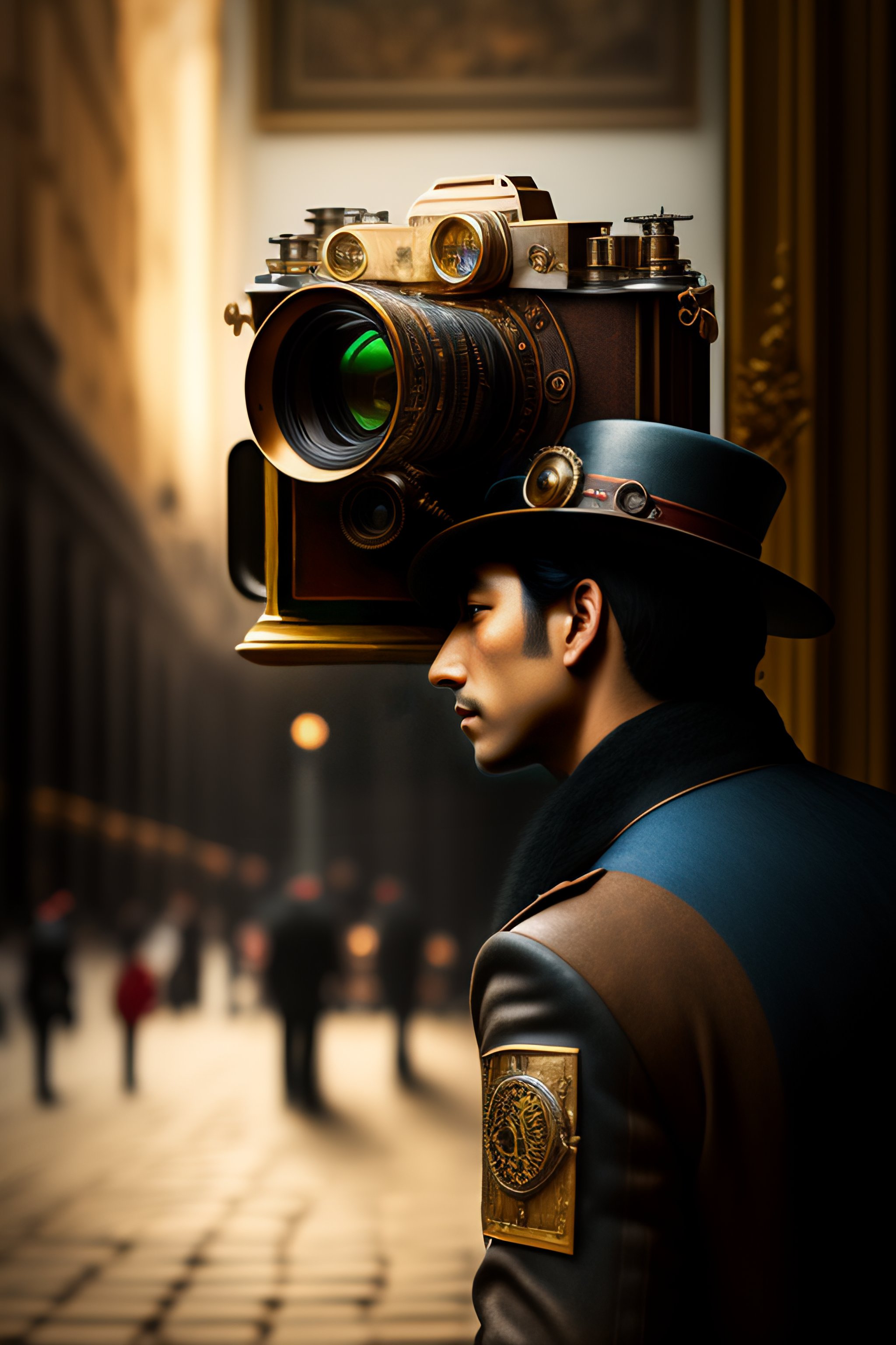 Lexica - Photographer looking through camera, steampunk, painted by Goya