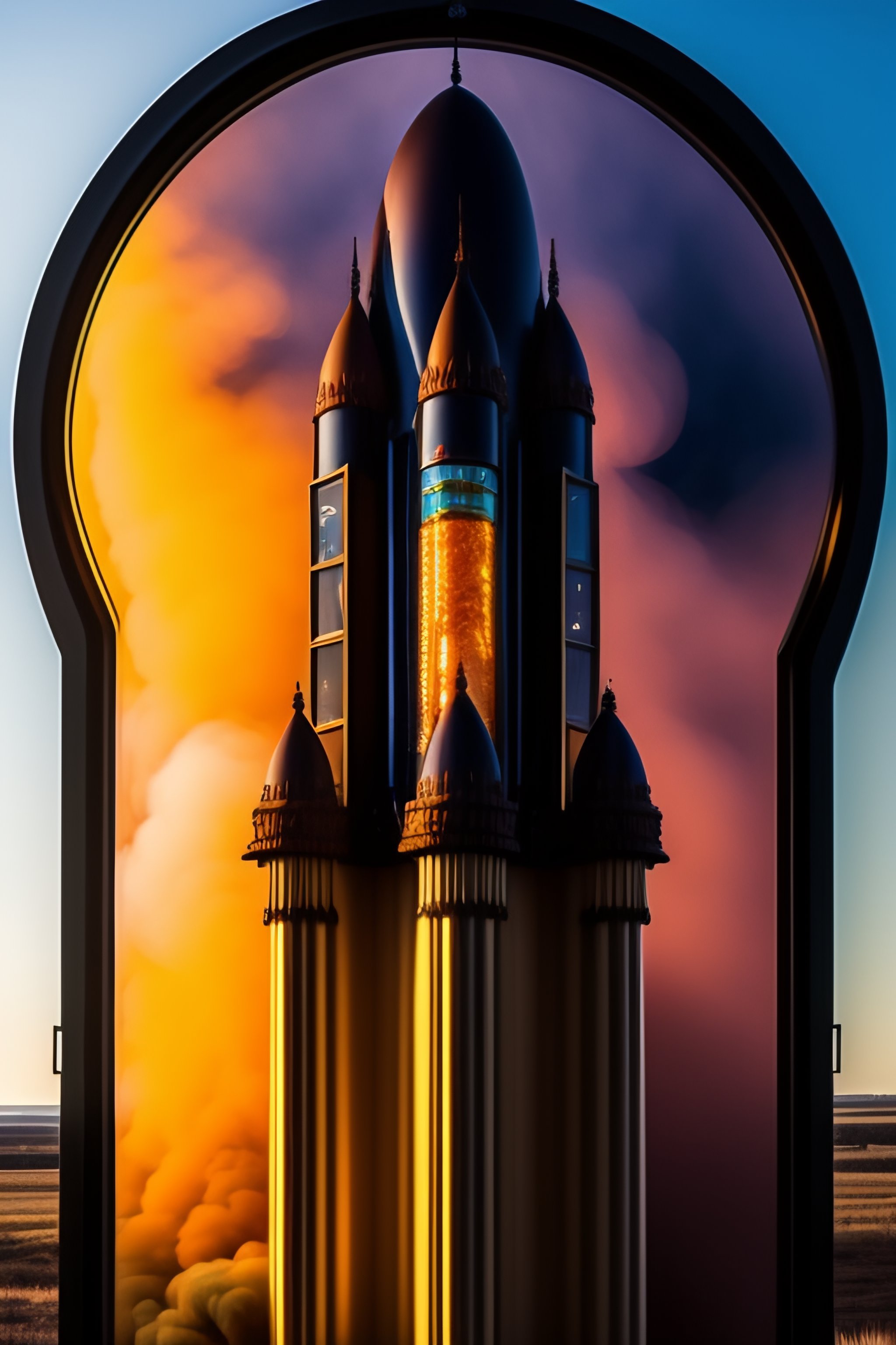Lexica - Rocket launch, center composition, detailed stained glass ...