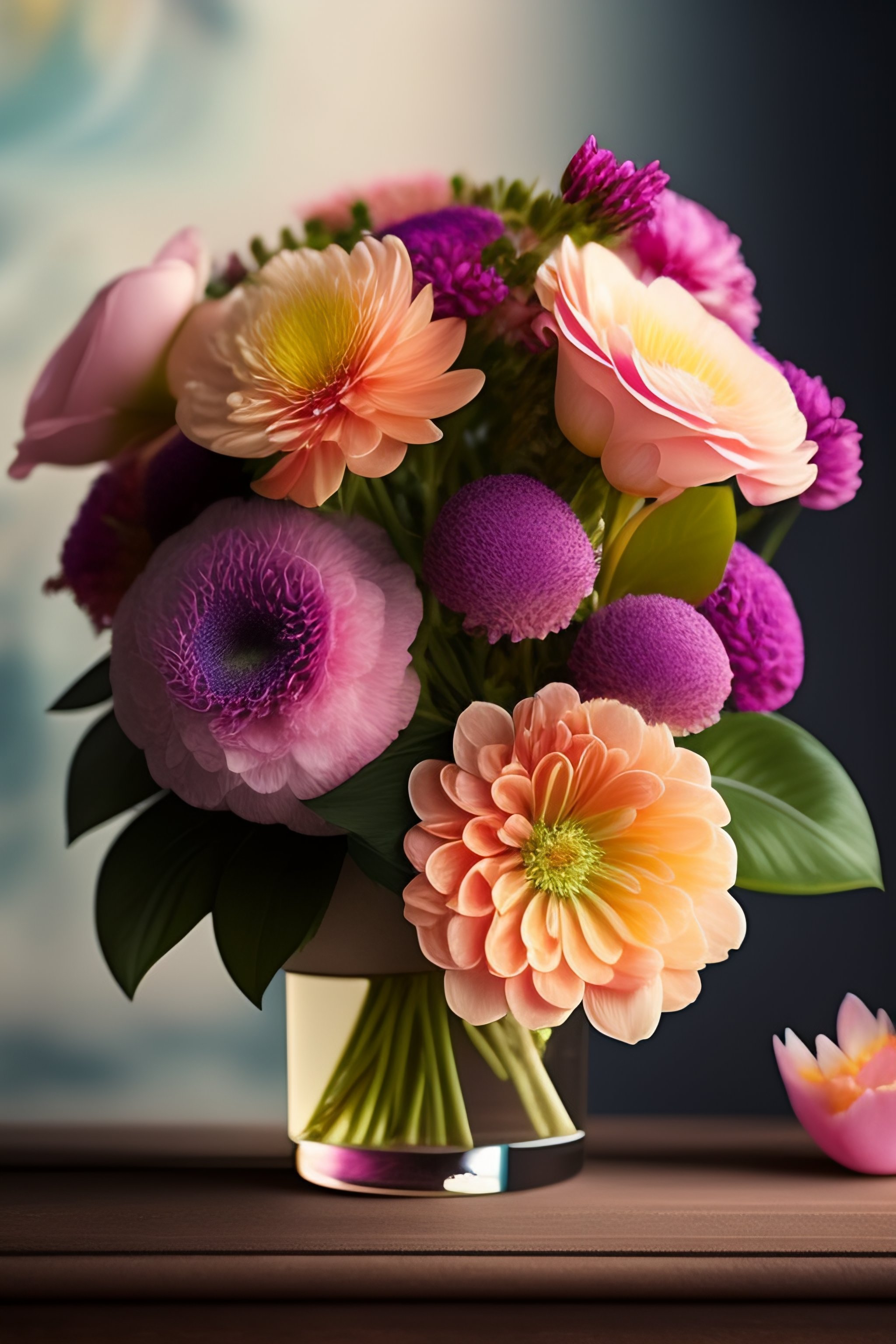 Lexica - Beautiful, realistic, large floral arrangement, horizontal ...