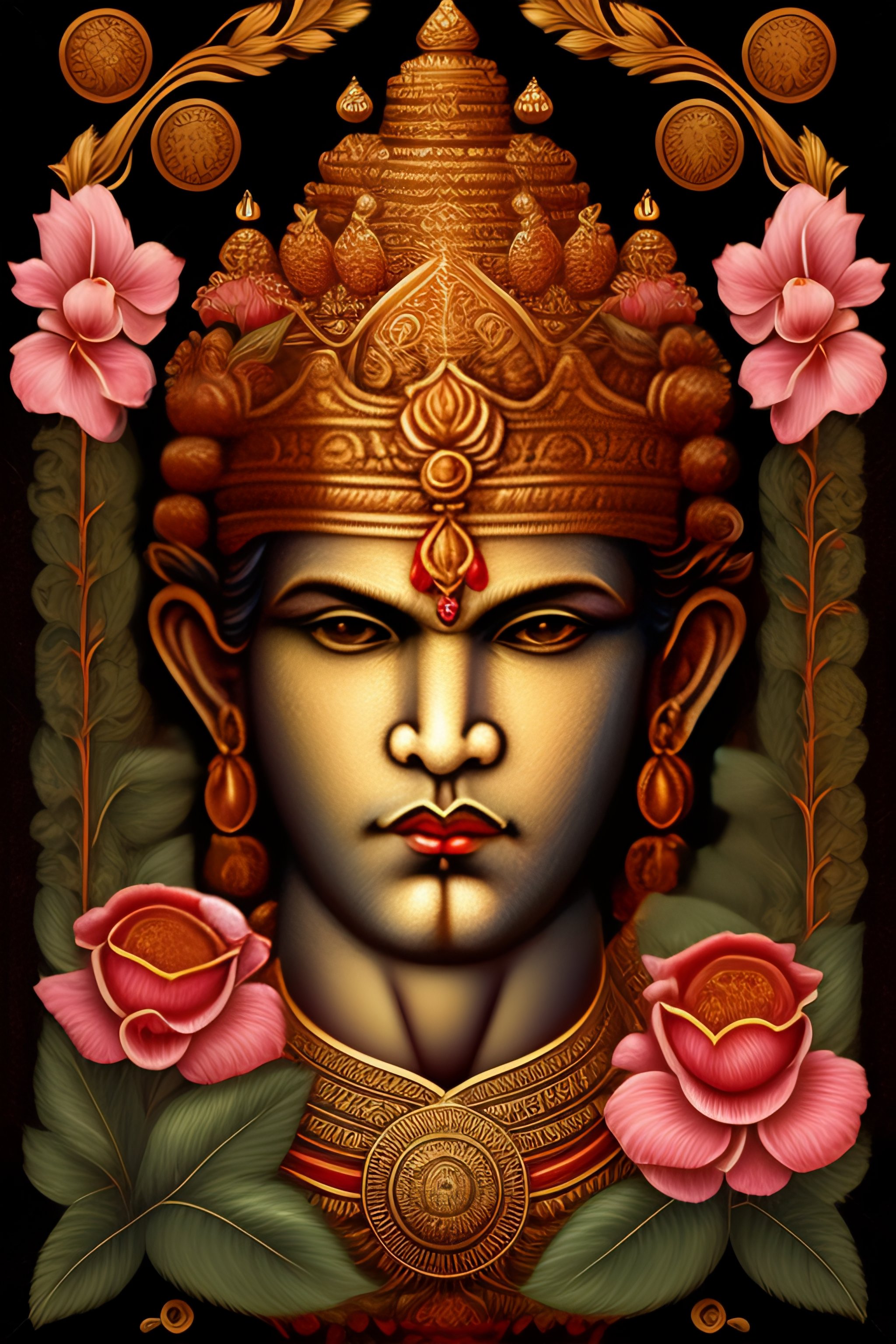 Lexica - Lord Hanuman with classical floral elements emanating from ...