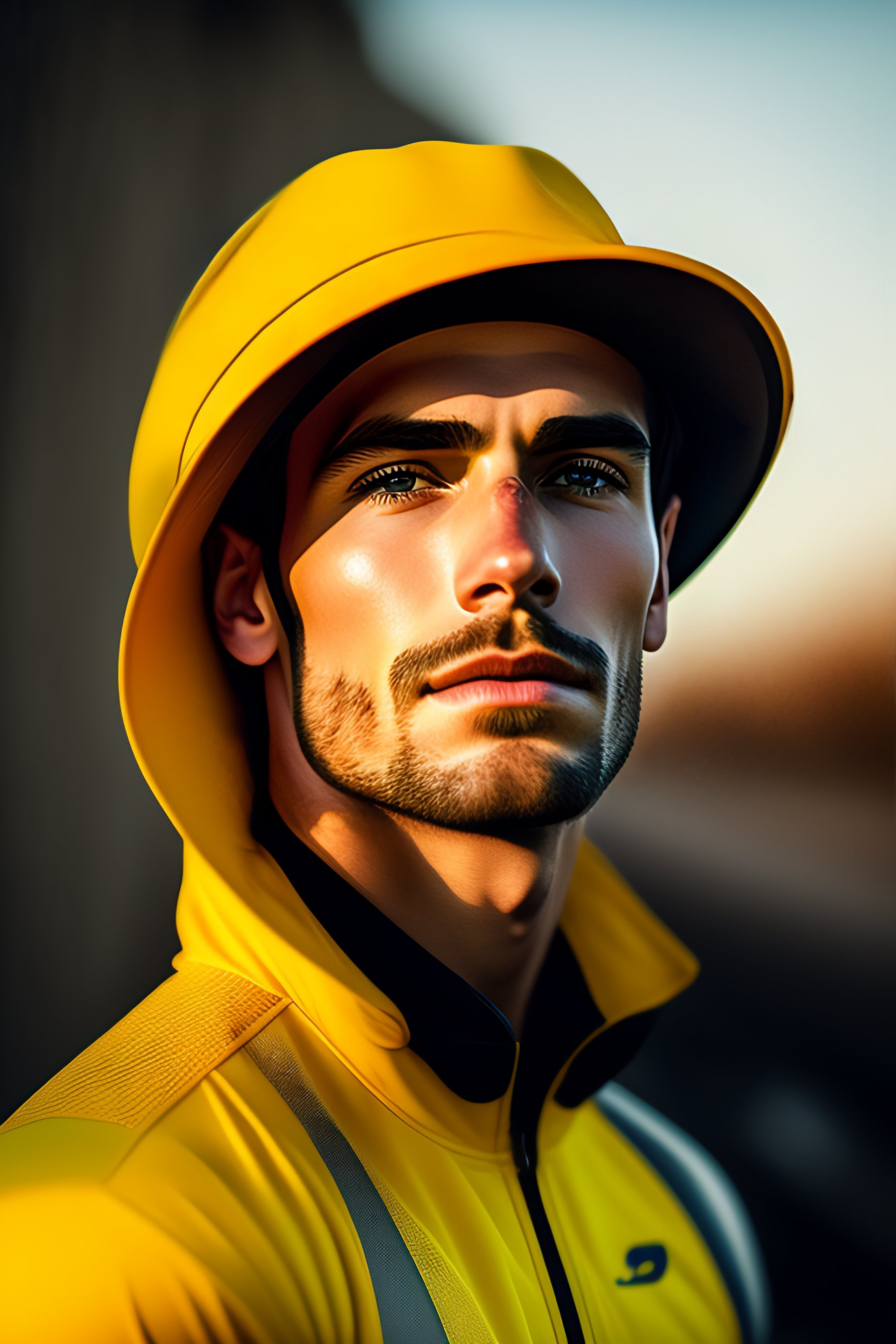 Lexica - A realistic photo of a guy wearing a yellow hat