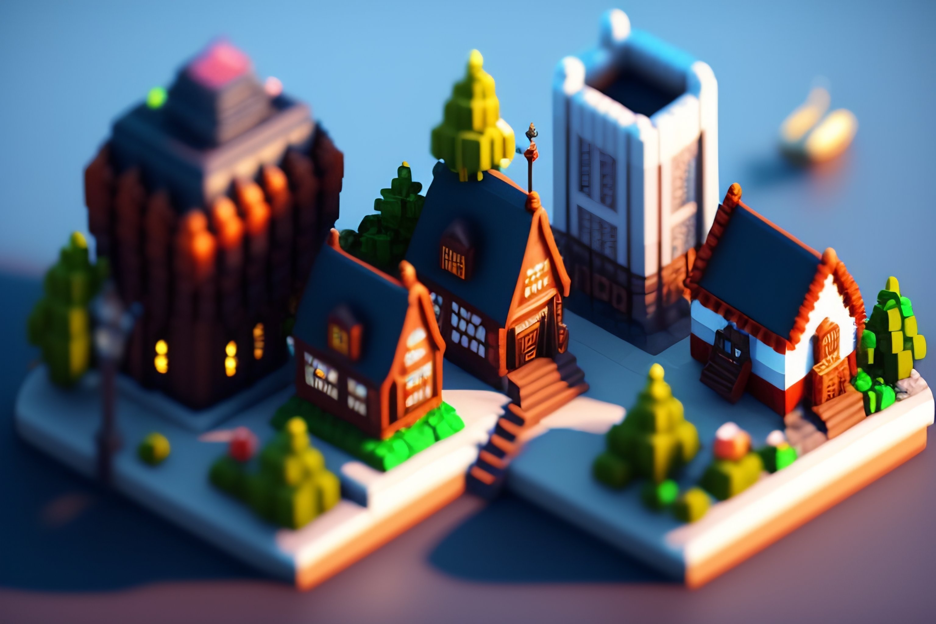 Lexica - Isometric norway city, unreal engine voxel render, pixel art