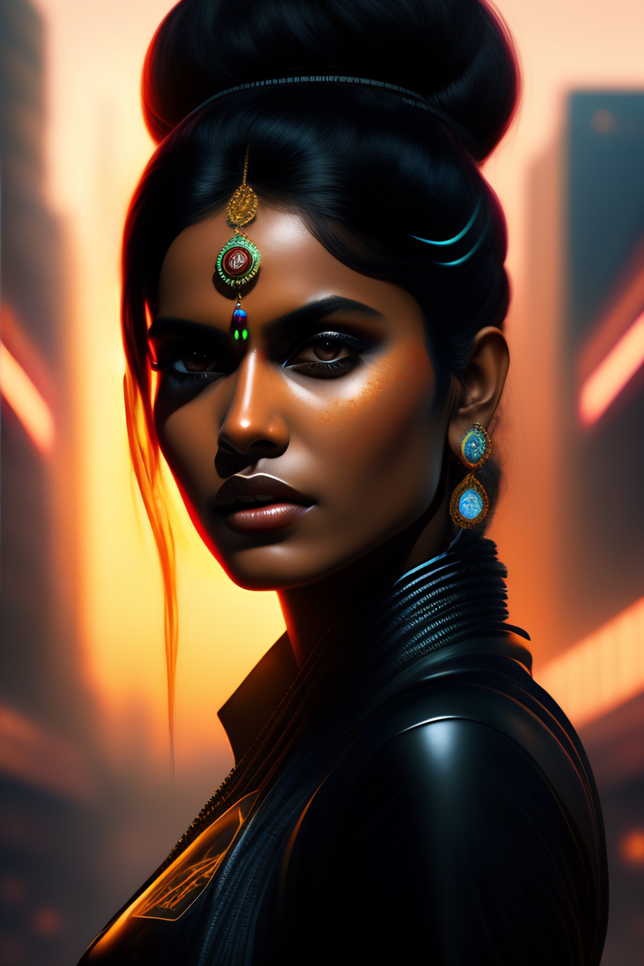 Lexica - Molly millions, full portrait of a young dark skinned ...