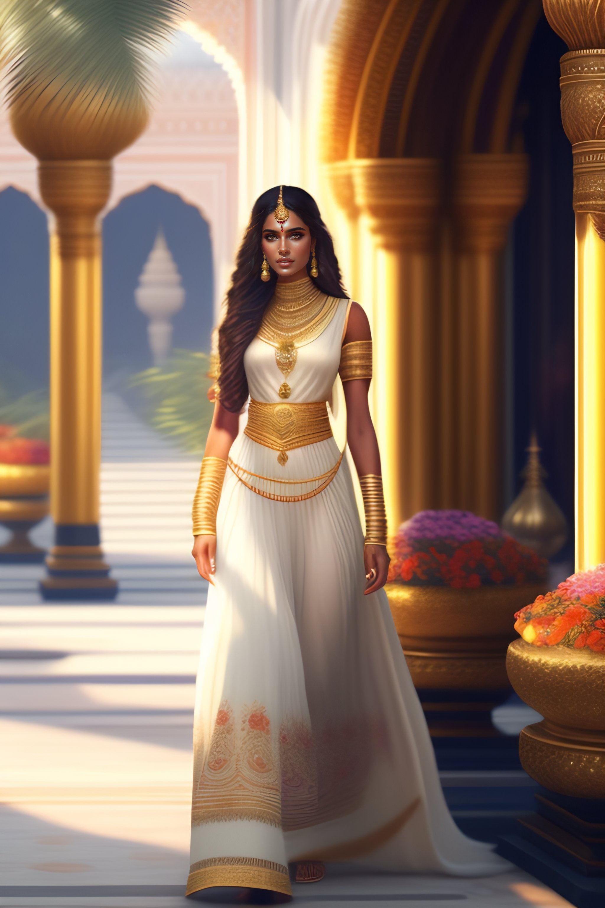 Lexica - Beautiful indian princess wearing white clothes and gold ...