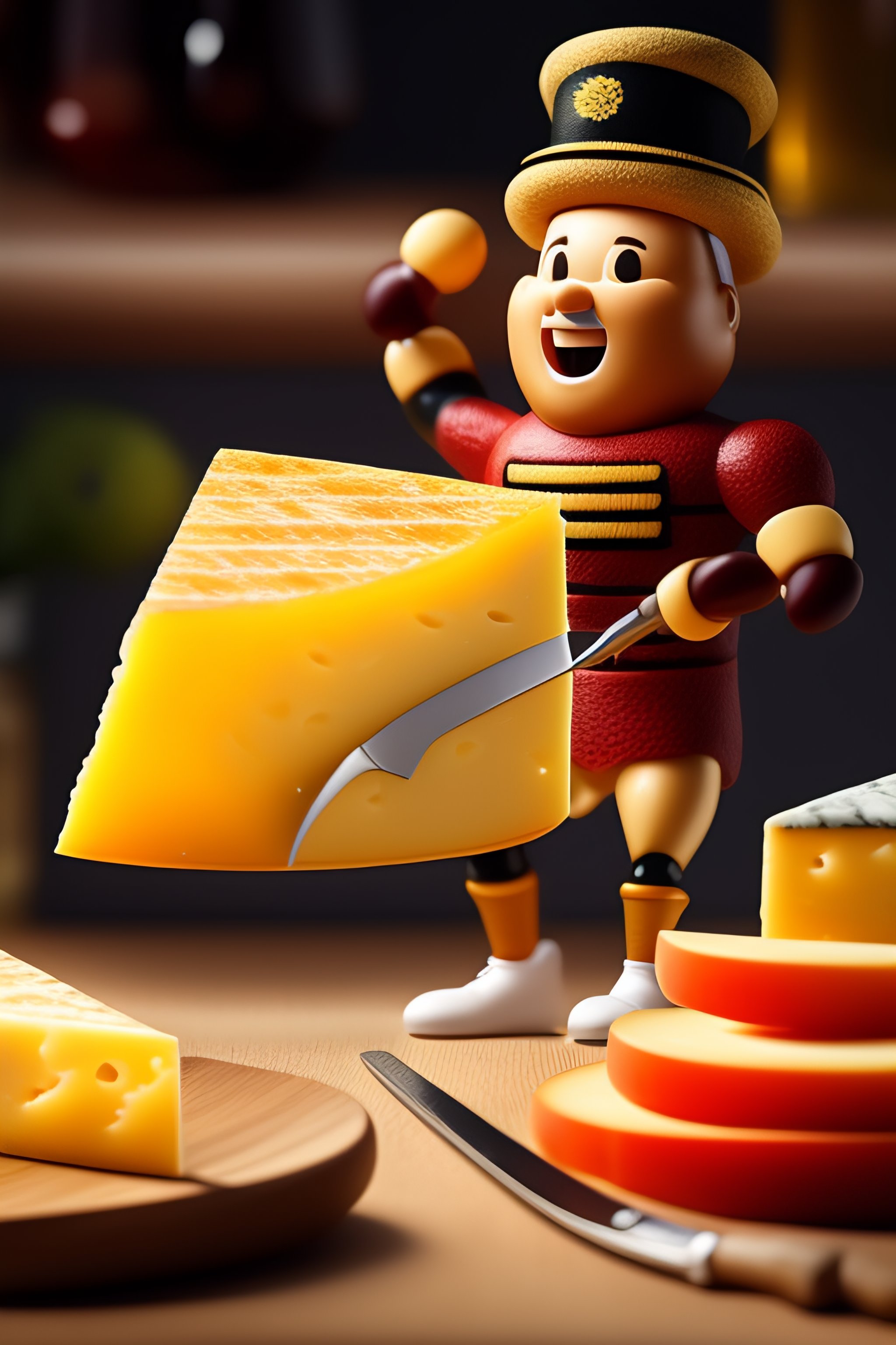 Lexica - A cheese army wielding a knife with realistic arms, faces and legs