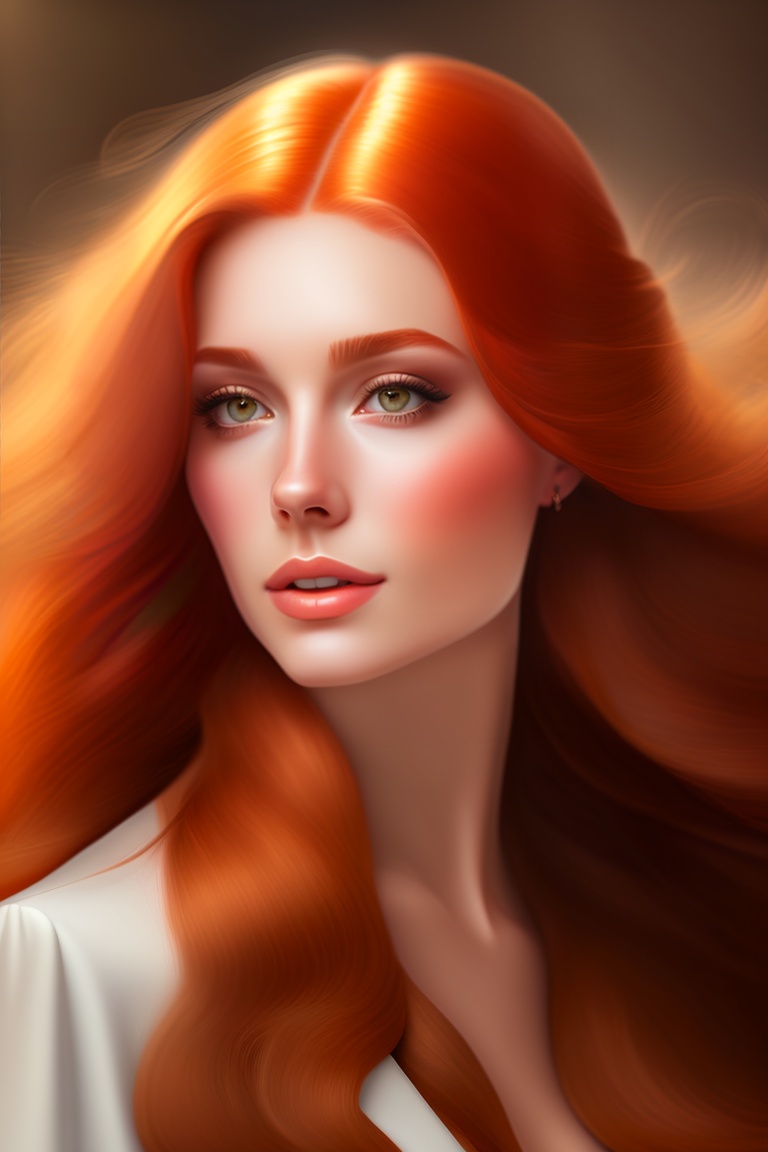 Lexica - Full view image of a beautiful lady with long straight red ...