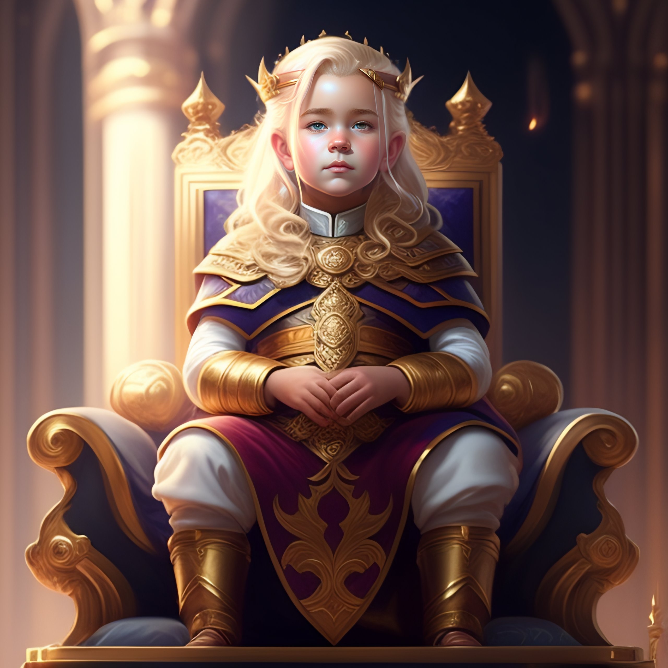Lexica - Blonde prince with dwarfism on throne, royal, illustration, by ...