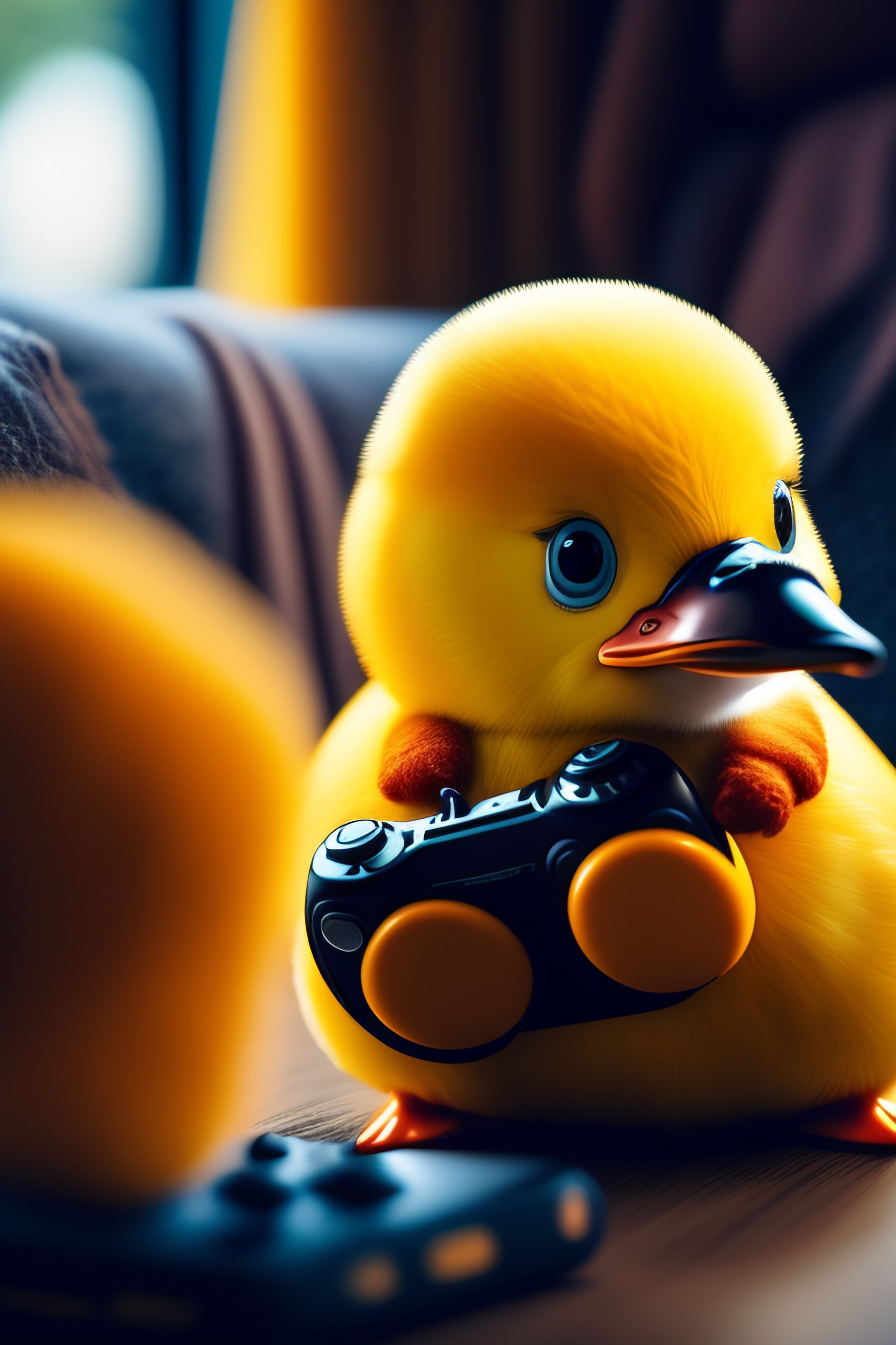 Lexica - A funny lyellow duck playing videogames