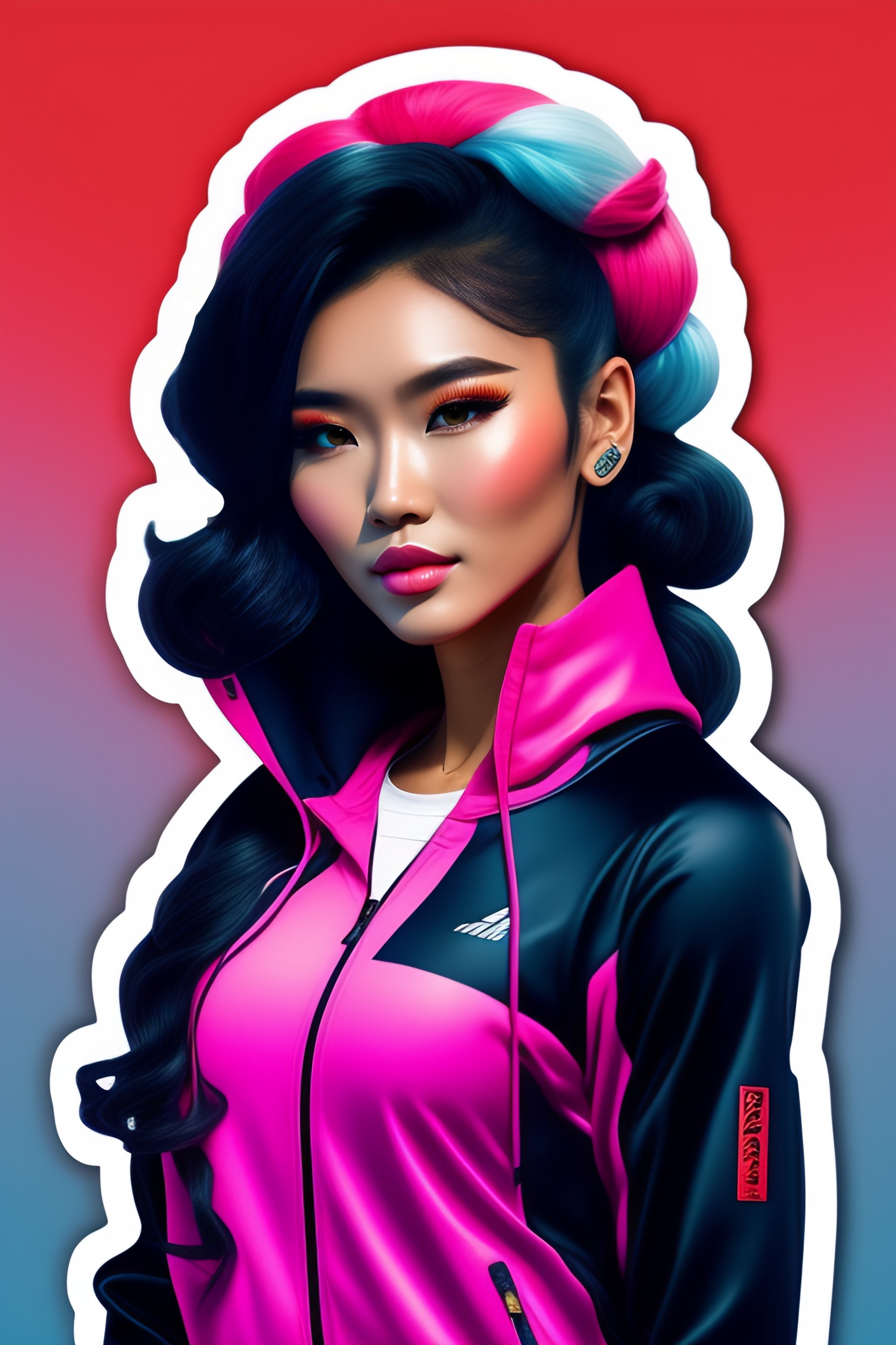 Lexica - Anime woman wearing track suit, sticker, solid background color