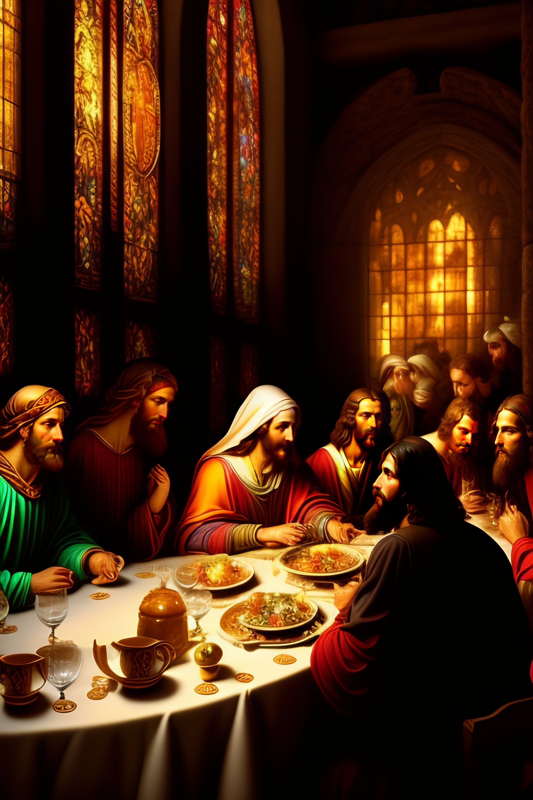Lexica - A bright, stained glass of last supper, intricately detailed ...