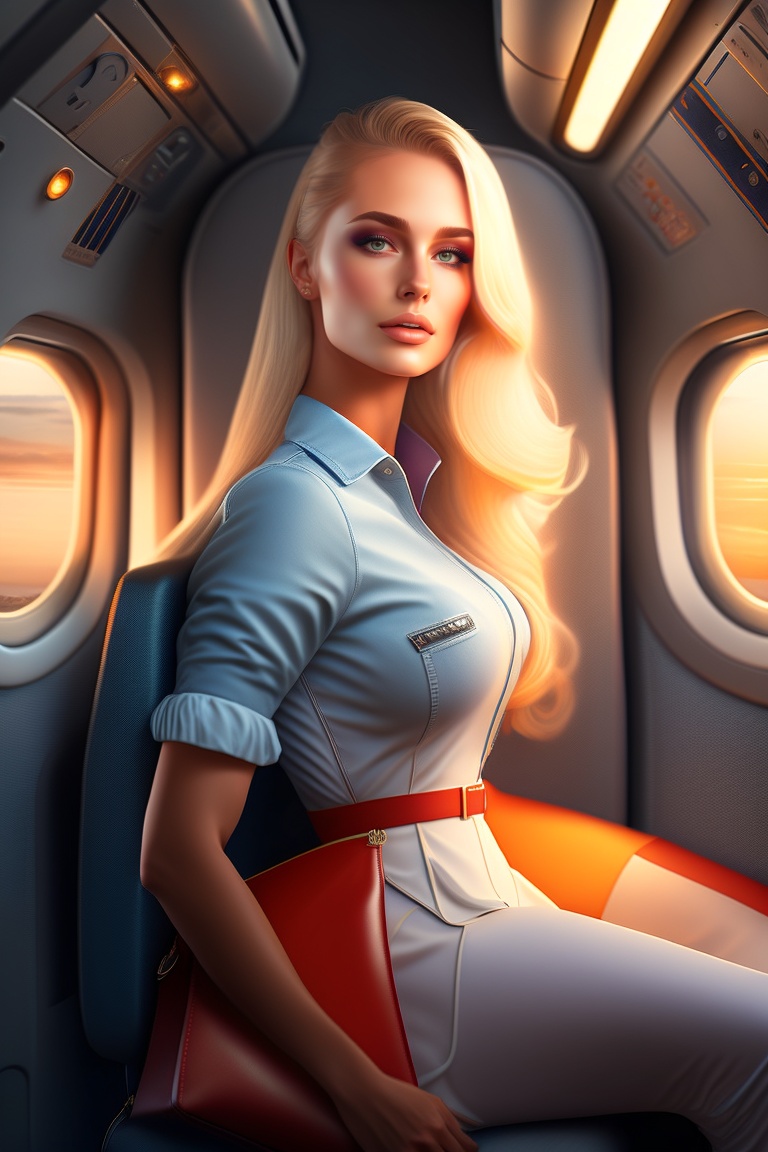 Lexica - Blonde woman, full body, on the plane, hyper realistic, hdr, 8k