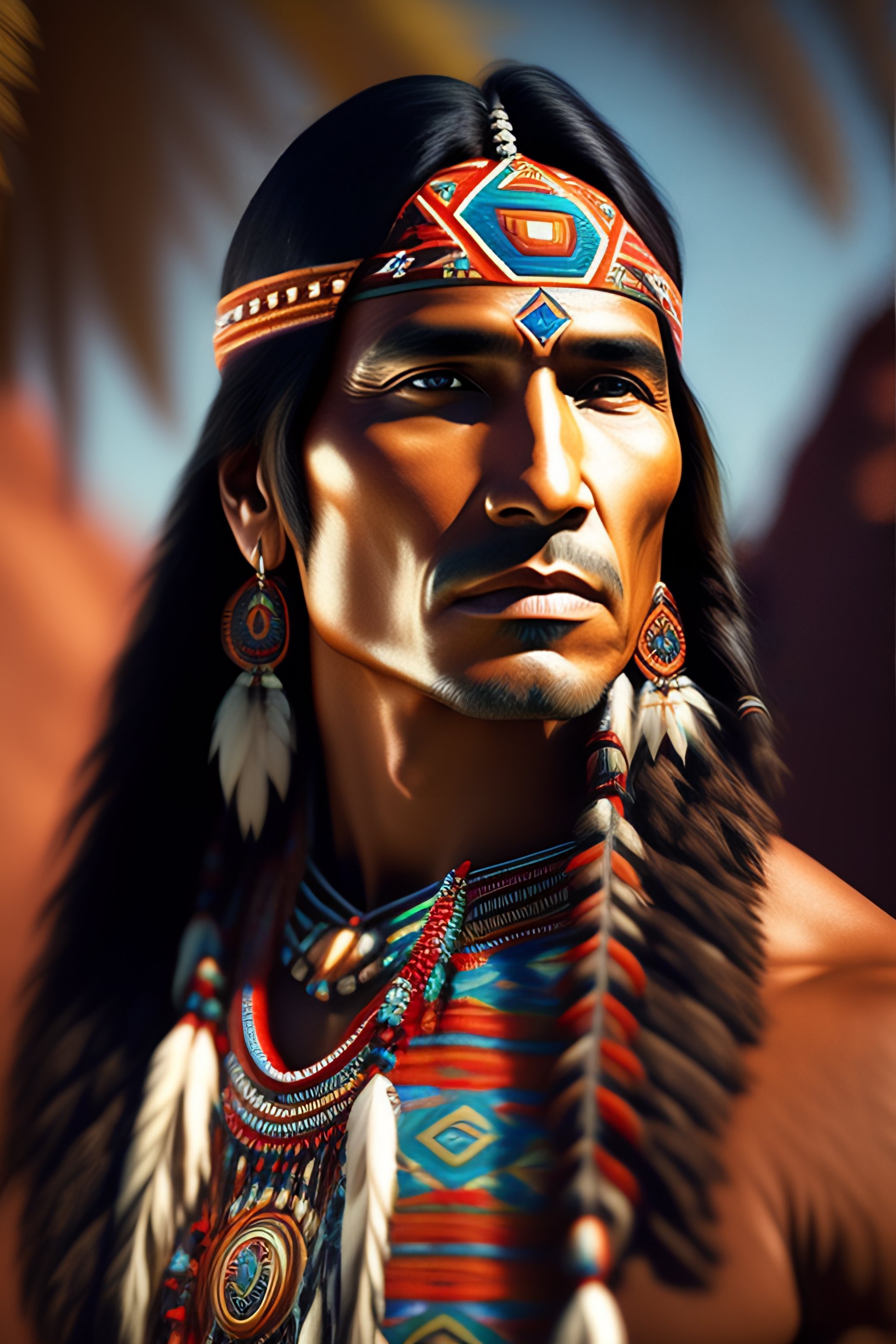 Lexica - Native american man portrait in 3d digital art with clear sky ...