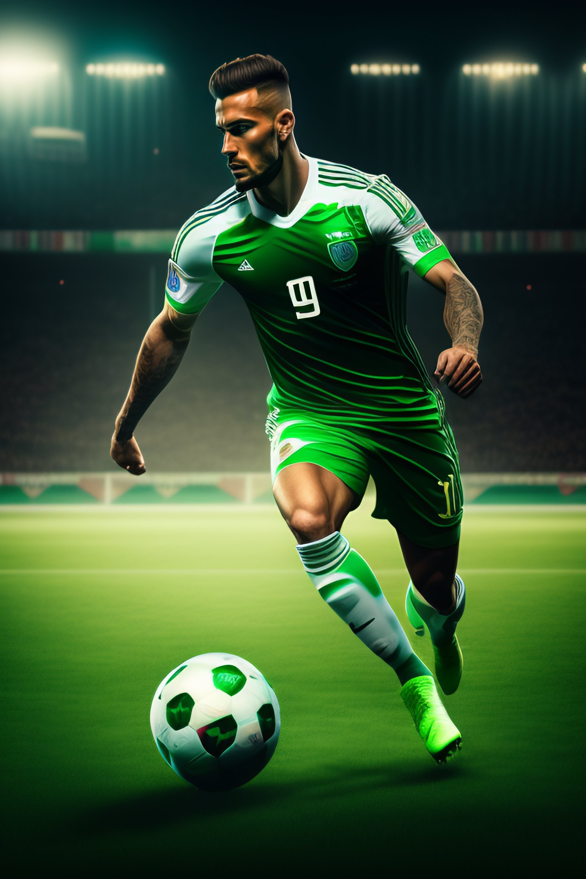 Lexica - A futuristic man white soccer player , strong and brave ...