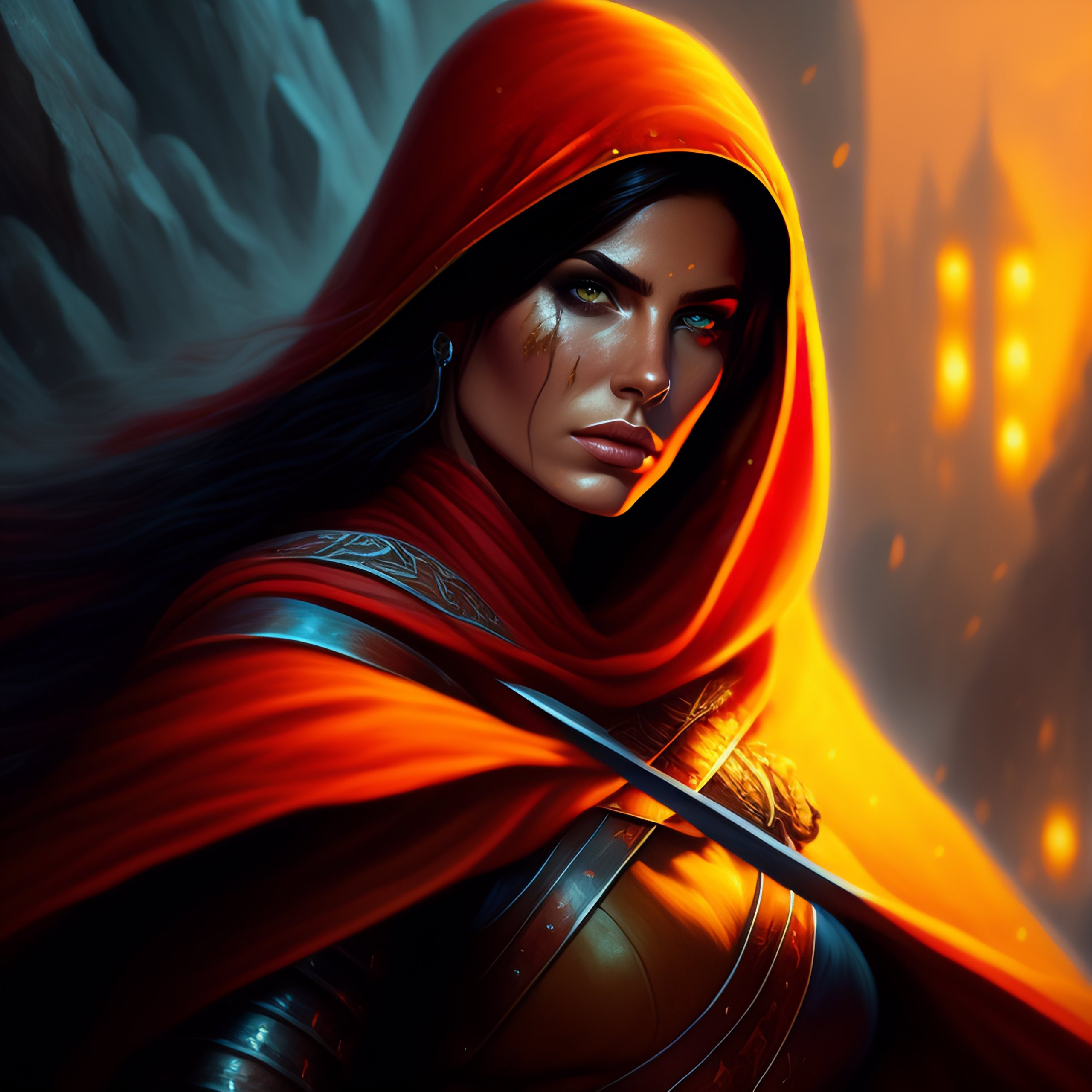 Lexica - Pixel art warrior woman, sword, cape, warm color palette, dark ...