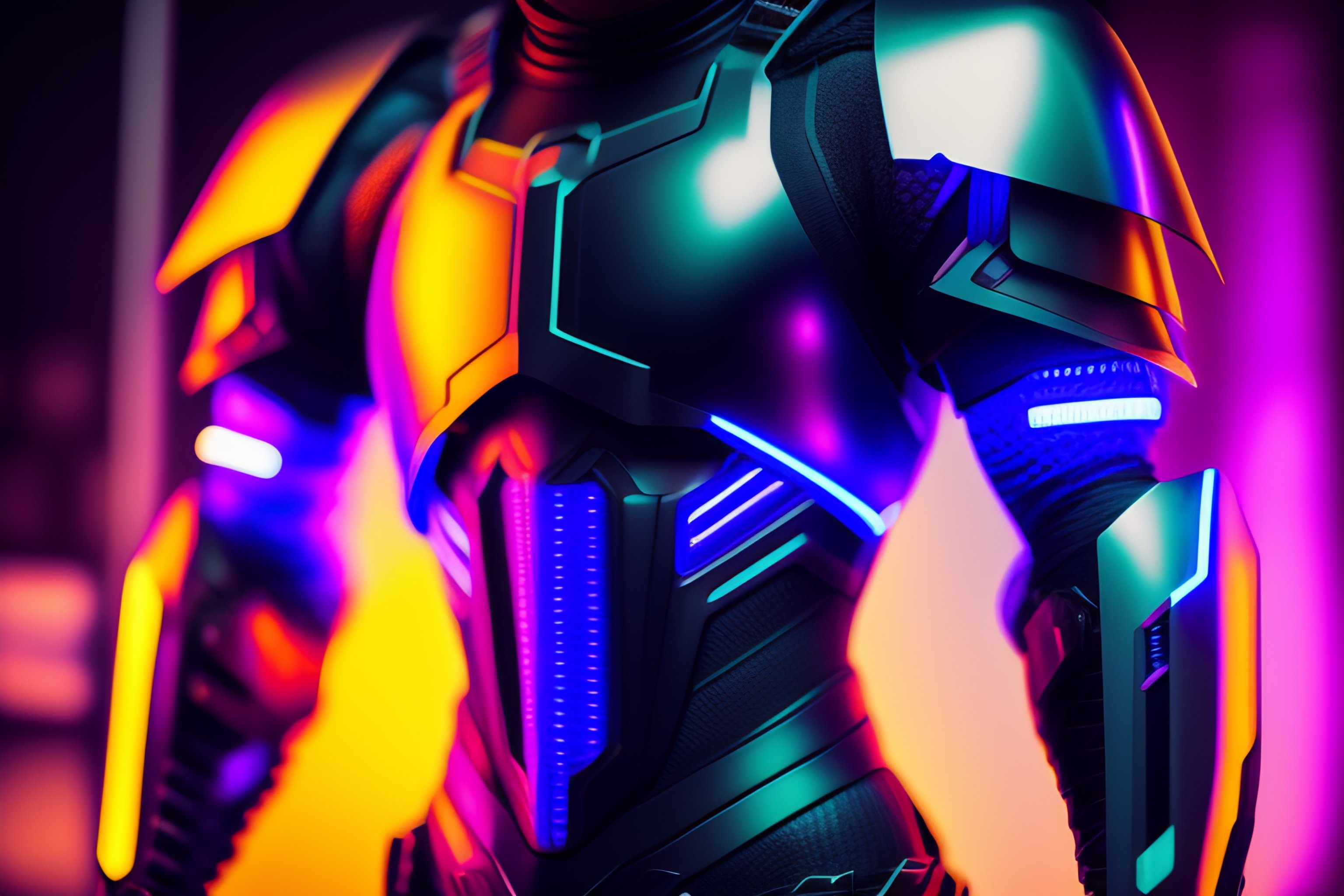 Lexica - A photograph of a cyberpunk armour made of black titanium and ...