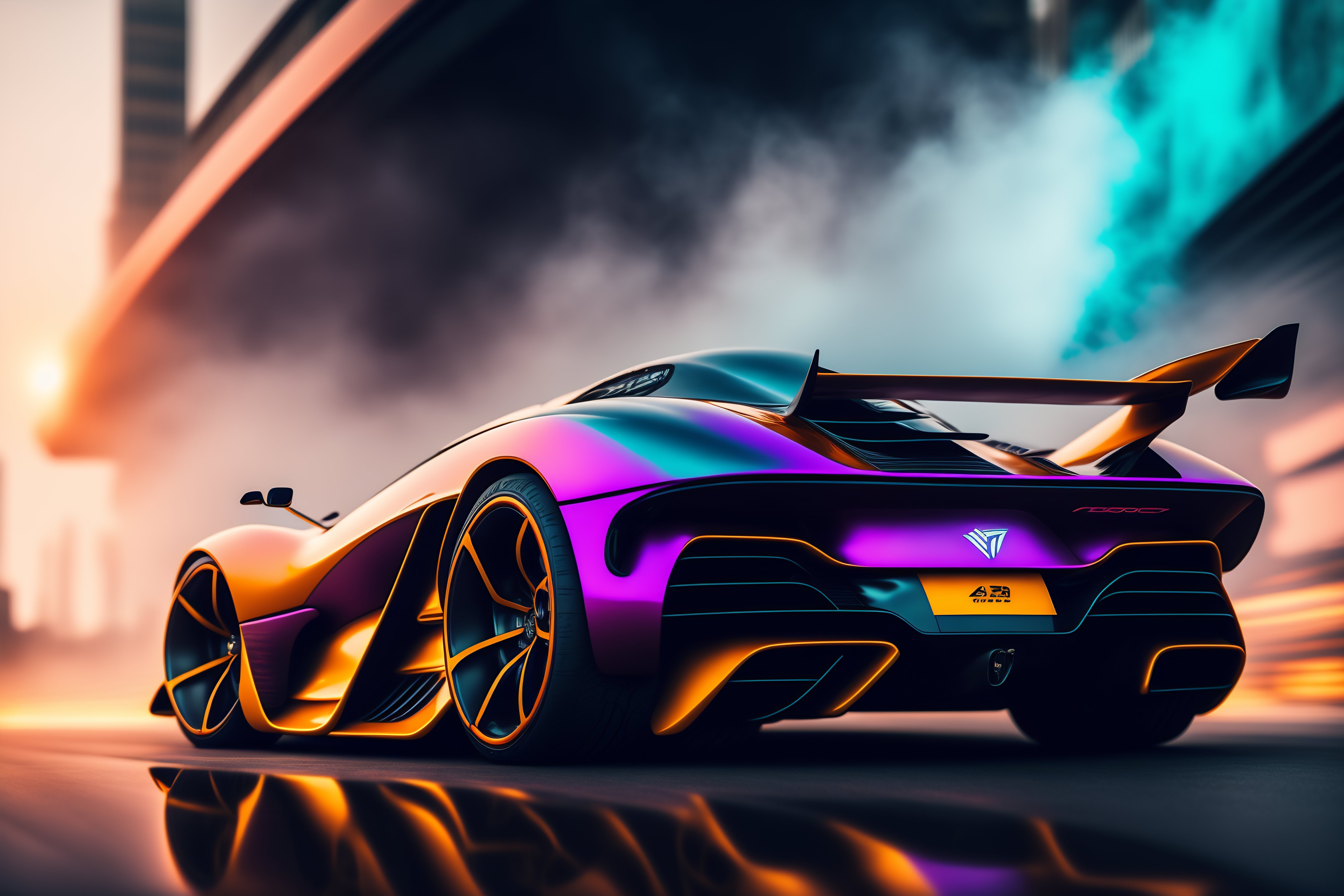 Lexica - Hypercars cyberpunk, muted colors ,swirling color smokes ...