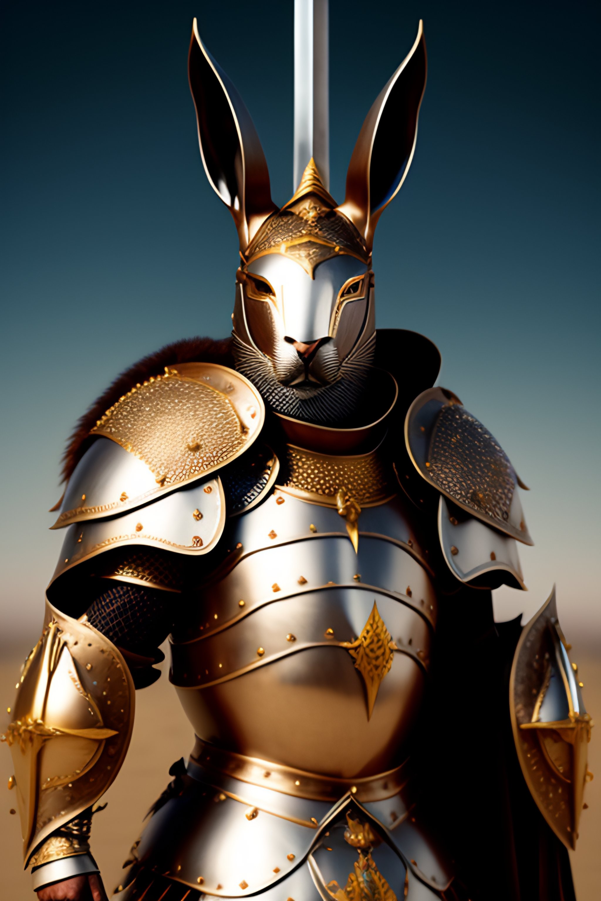 Lexica - Male knight wearing armor. The armor represents a hare.