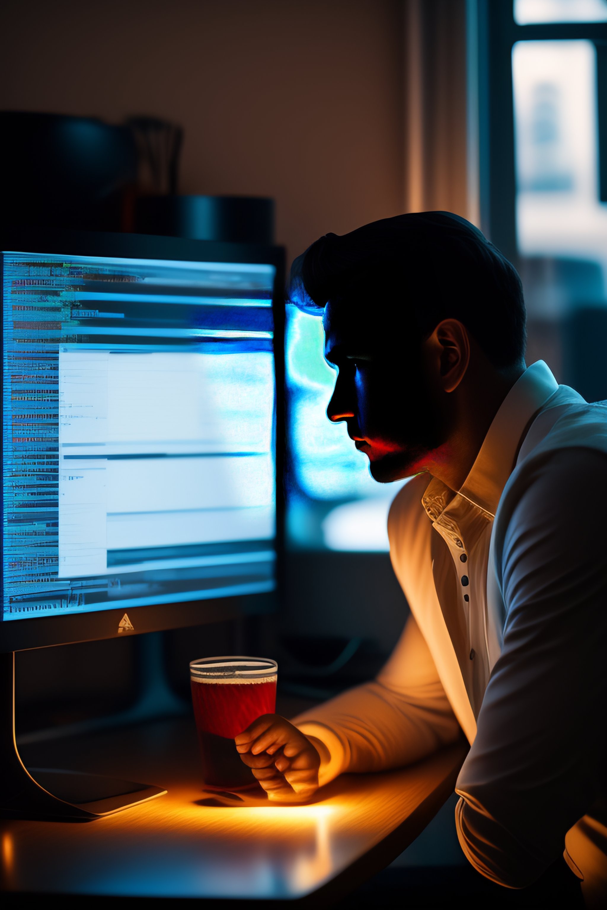 Lexica - Mid 40s software developer working from home in dark room