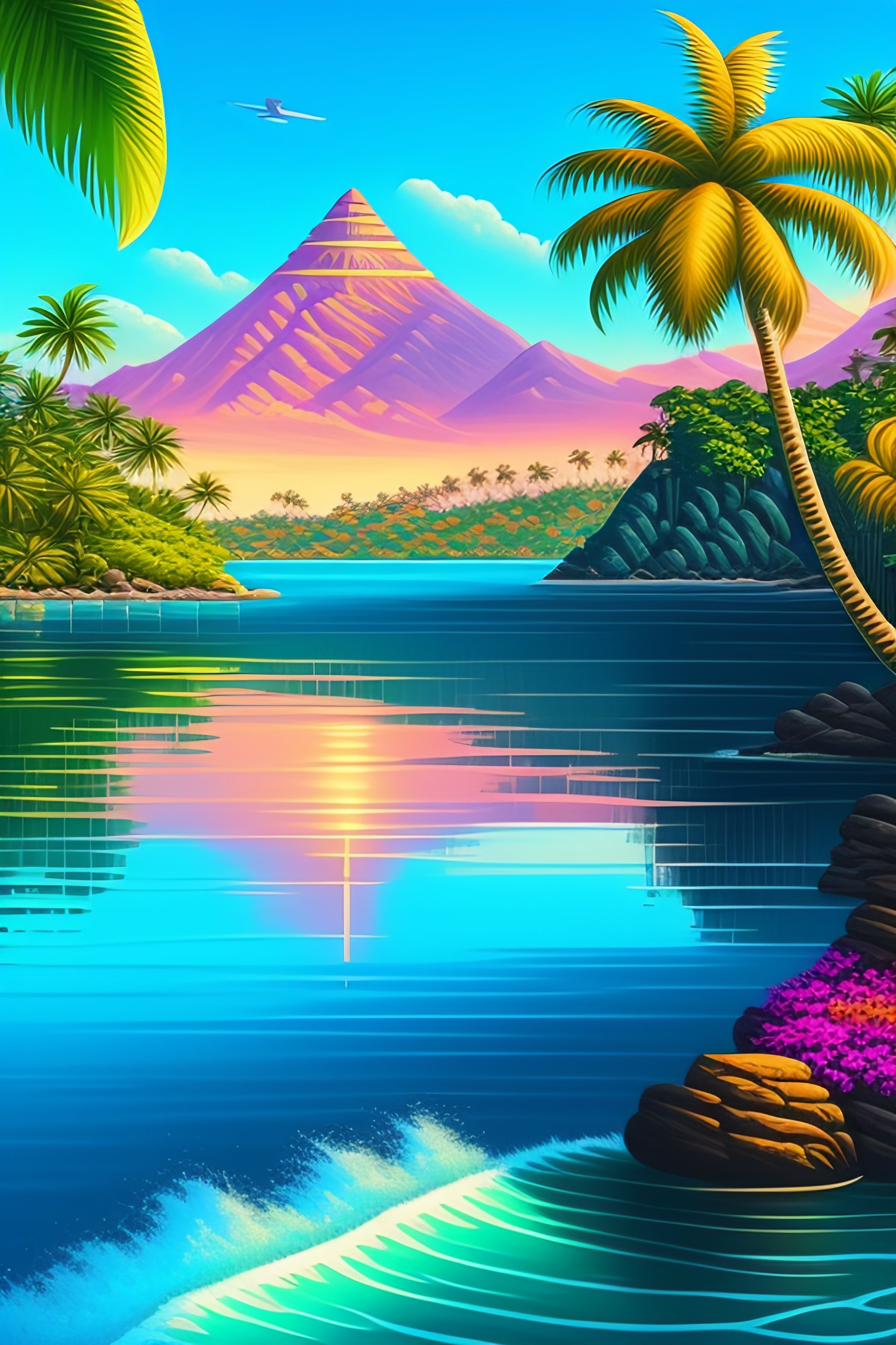 Lexica - Tropical island paradise landscape from the water seeing the ...