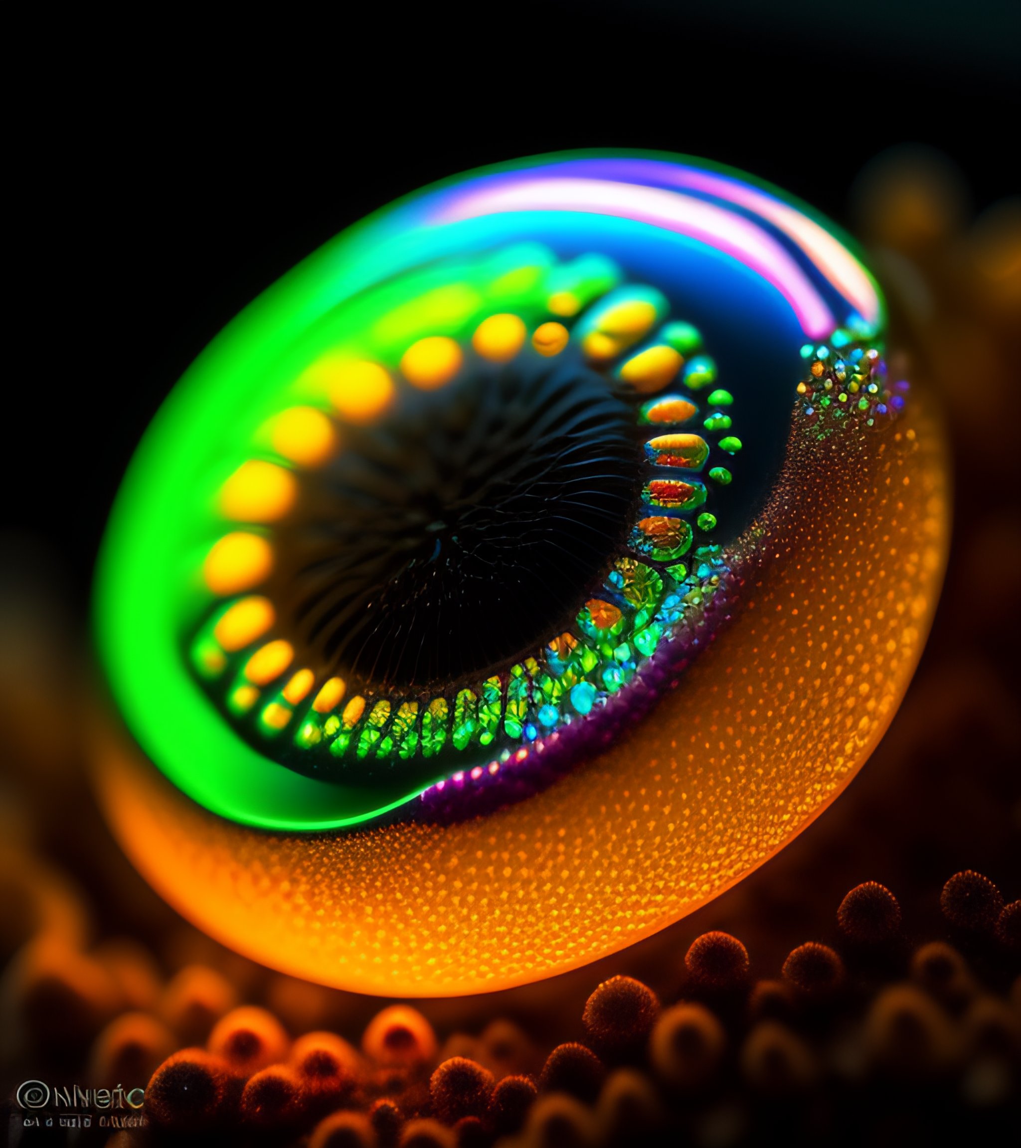 Lexica - A photograph of a luminous glossy iridescent black myxomycete ...