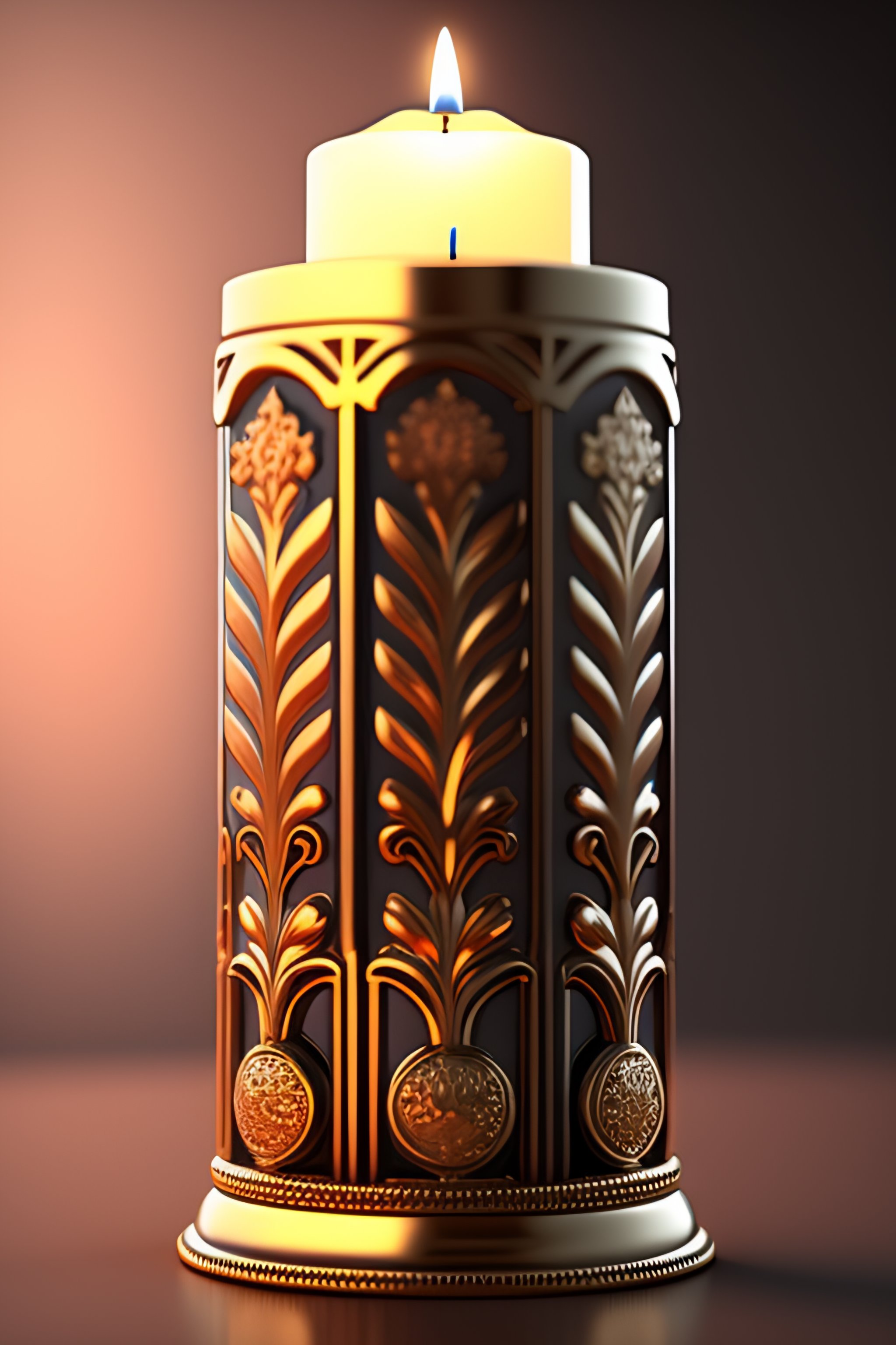 Lexica - Pillar candle with pattern art nouveau, octane render, realistic, hyper details, high ...