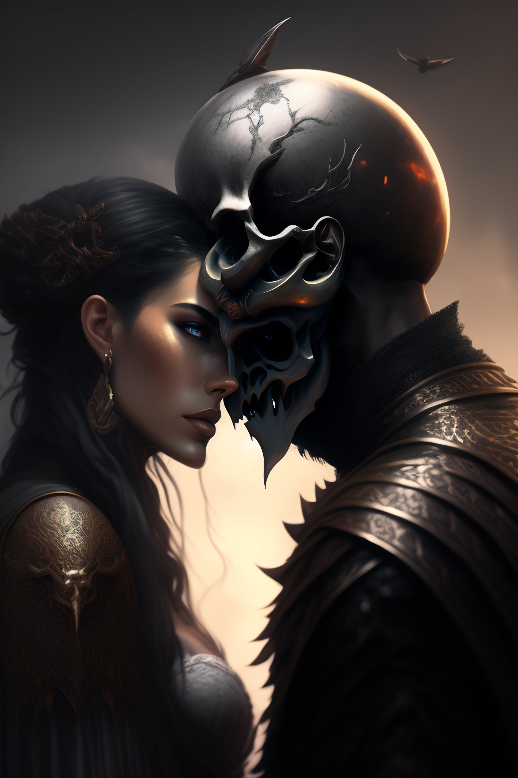 Lexica - Portrait skull and devil talking to each other perfil, art by ...