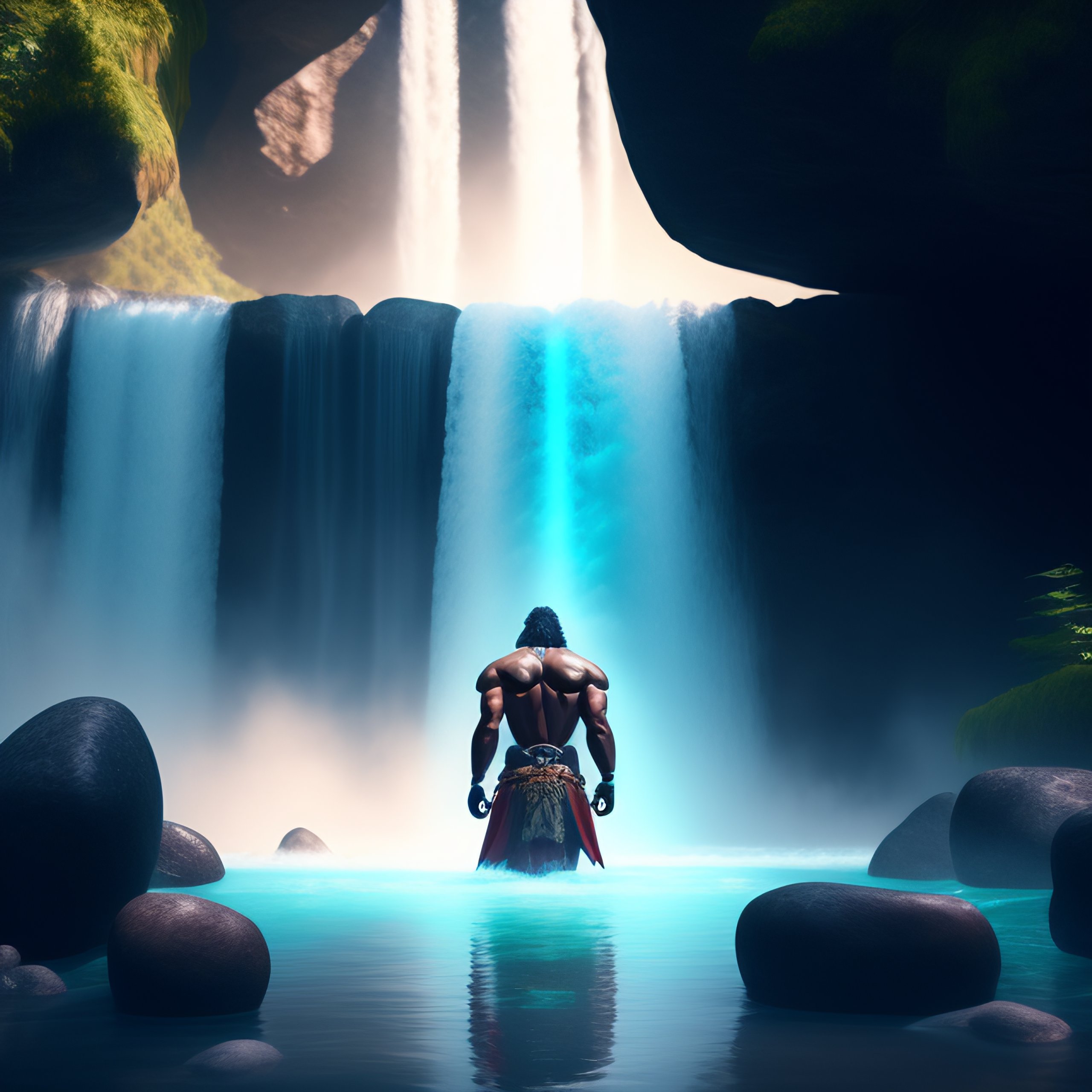 Lexica - An angry rock giant appears out of a waterfall, to face a ...